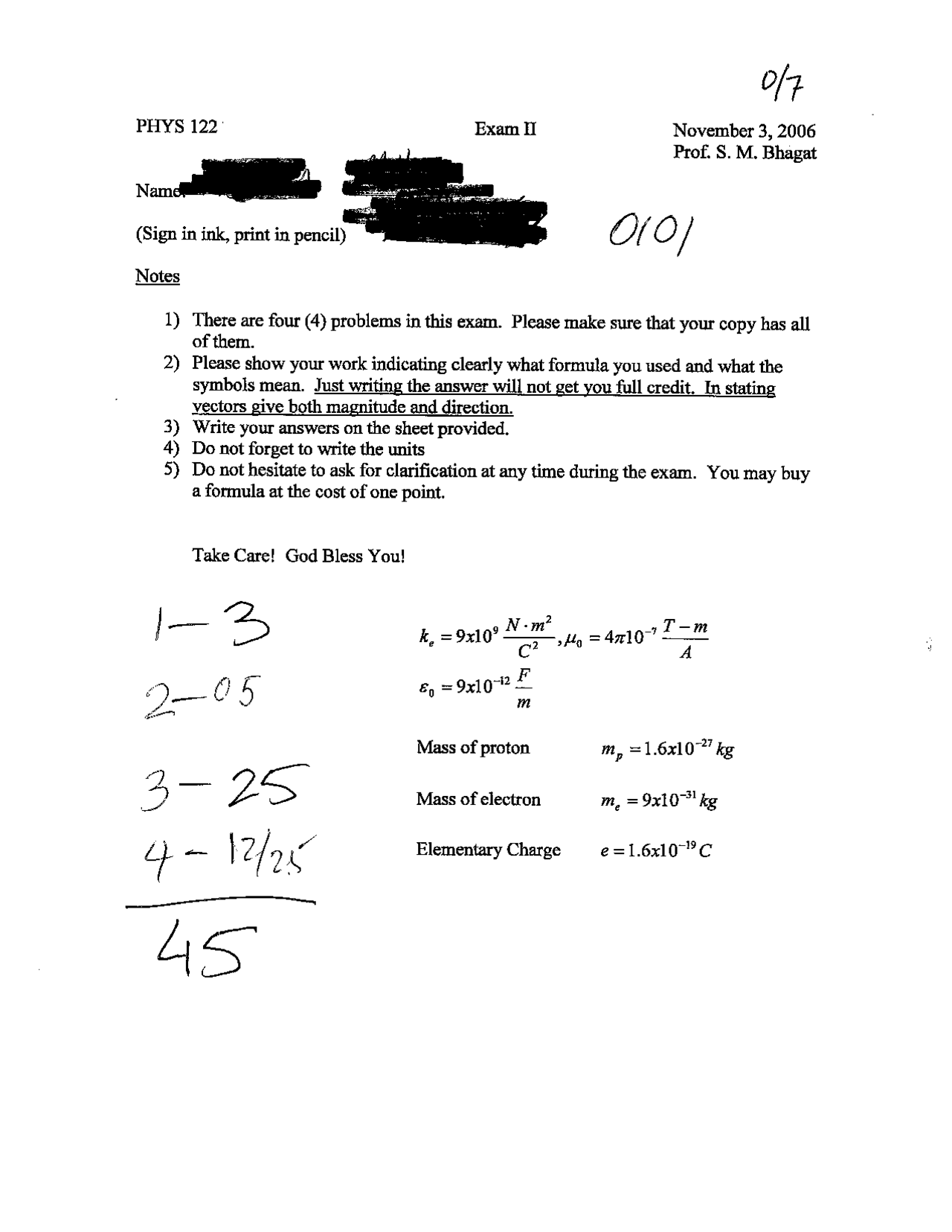 4 Problems on Fundamental Physics II - Exam 2 | PHYS 122 - Docsity