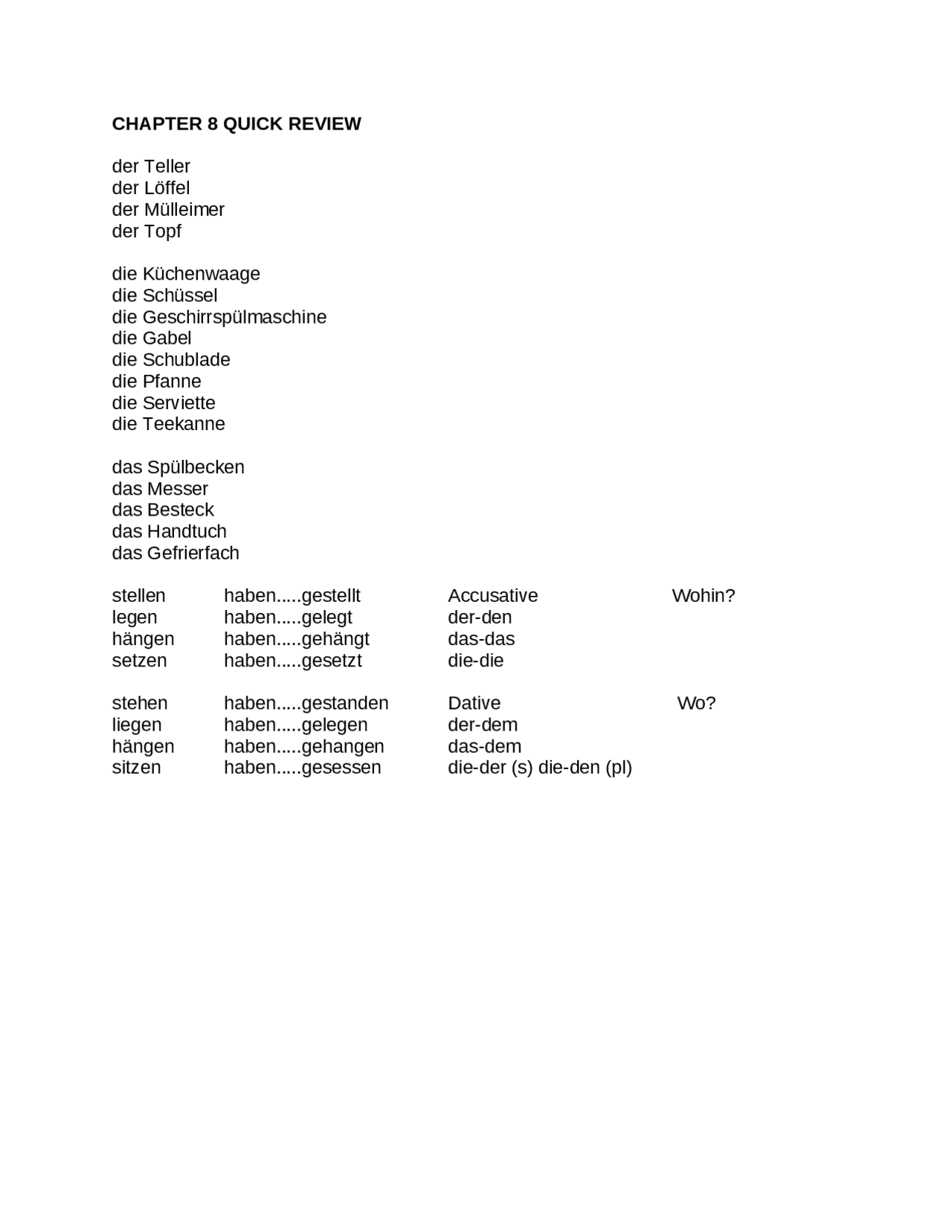 Test Review Sheet for German II | FLG 1123 - Docsity
