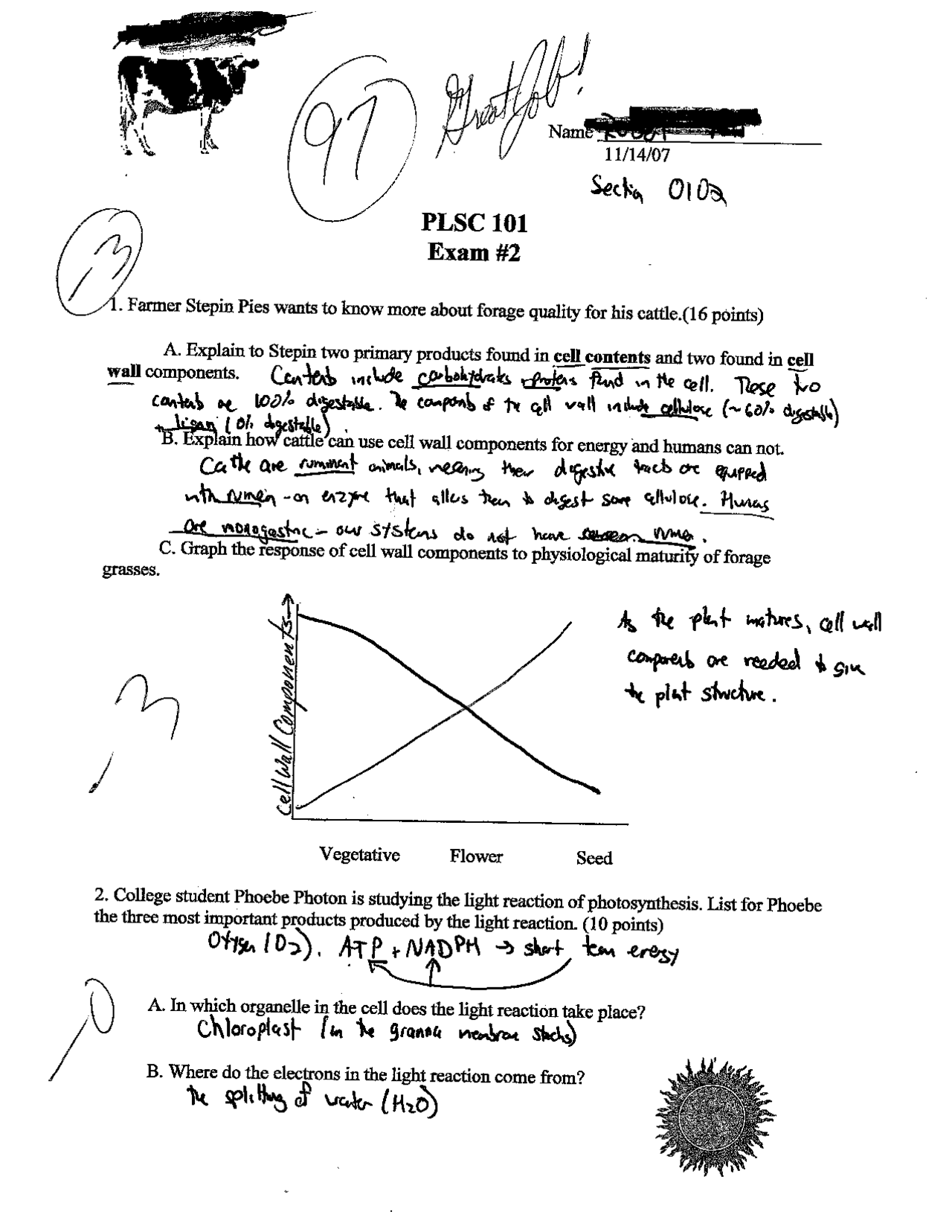 Solution To Exam 2 Introduction To Crop Science Plsc 101 Docsity