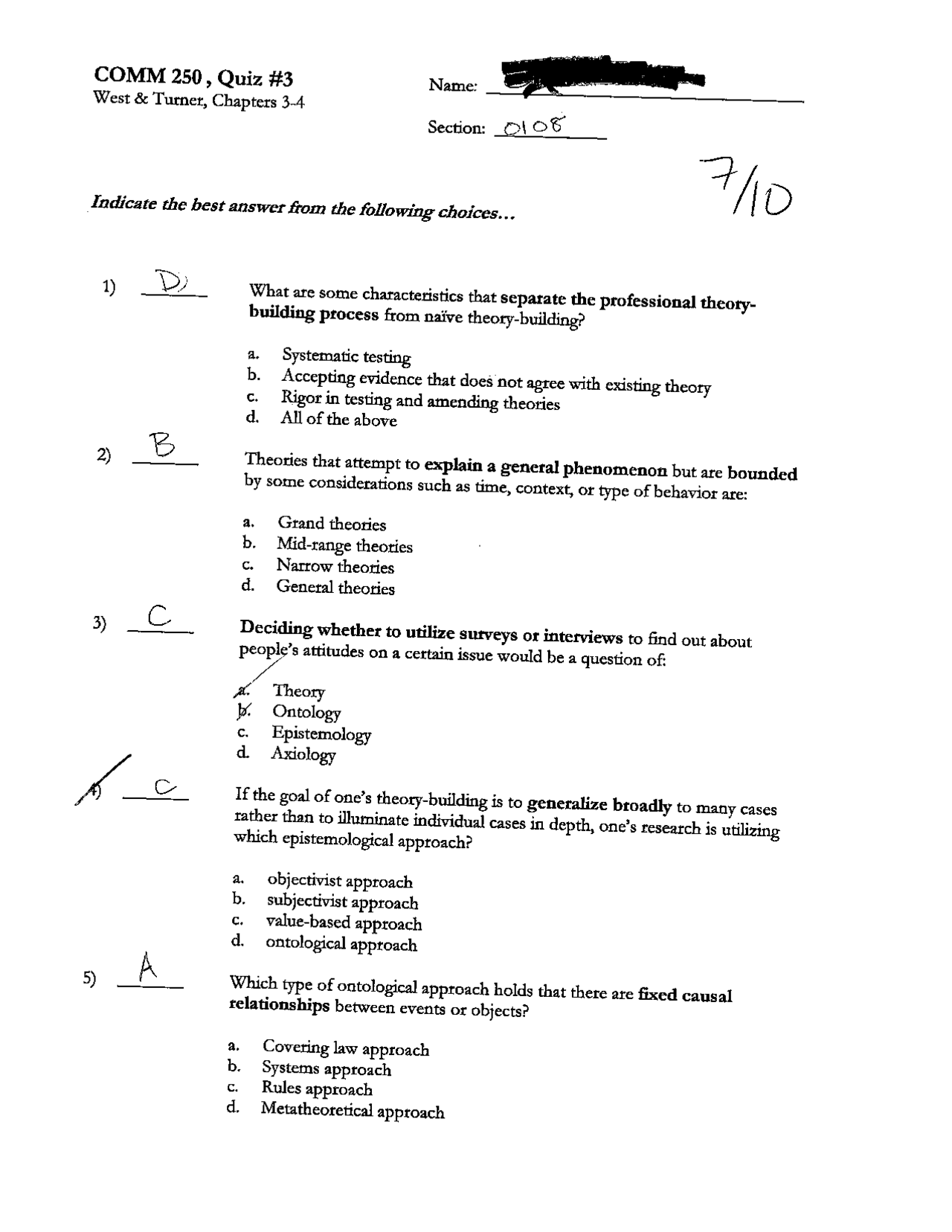 Quiz 3 With Answer Key Introduction Common Inquiry Comm 250 Docsity