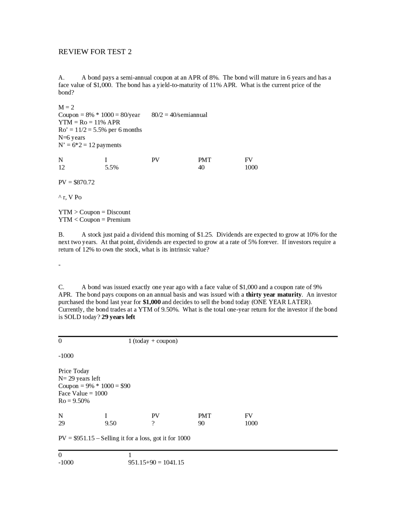 Review For Test 2 Solved Problems For Financial Management Fina