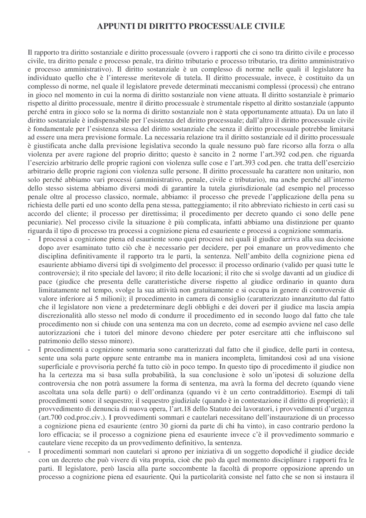 Diritto Processuale Civile Appunti Procedura Civile Docsity