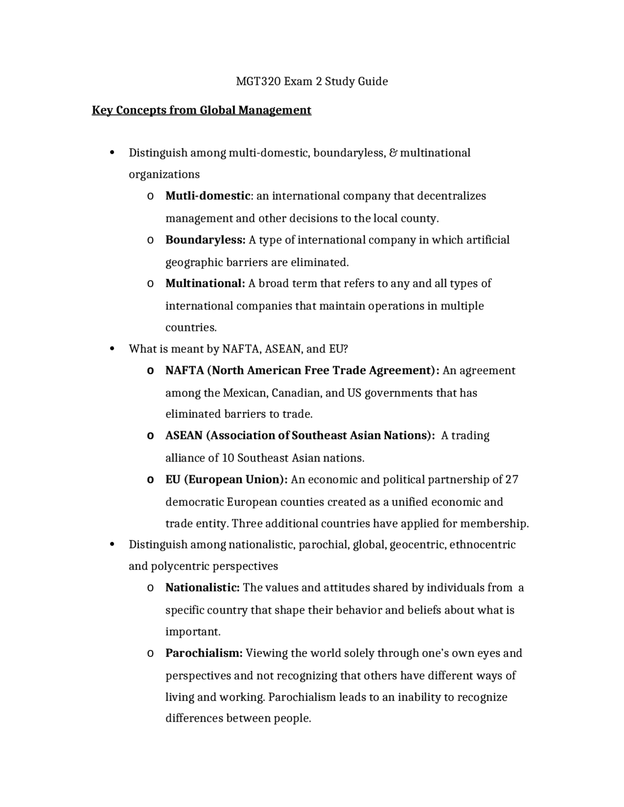 Study Guide for Exam 2 | Contemporary Management Principles | MGT 320 ...