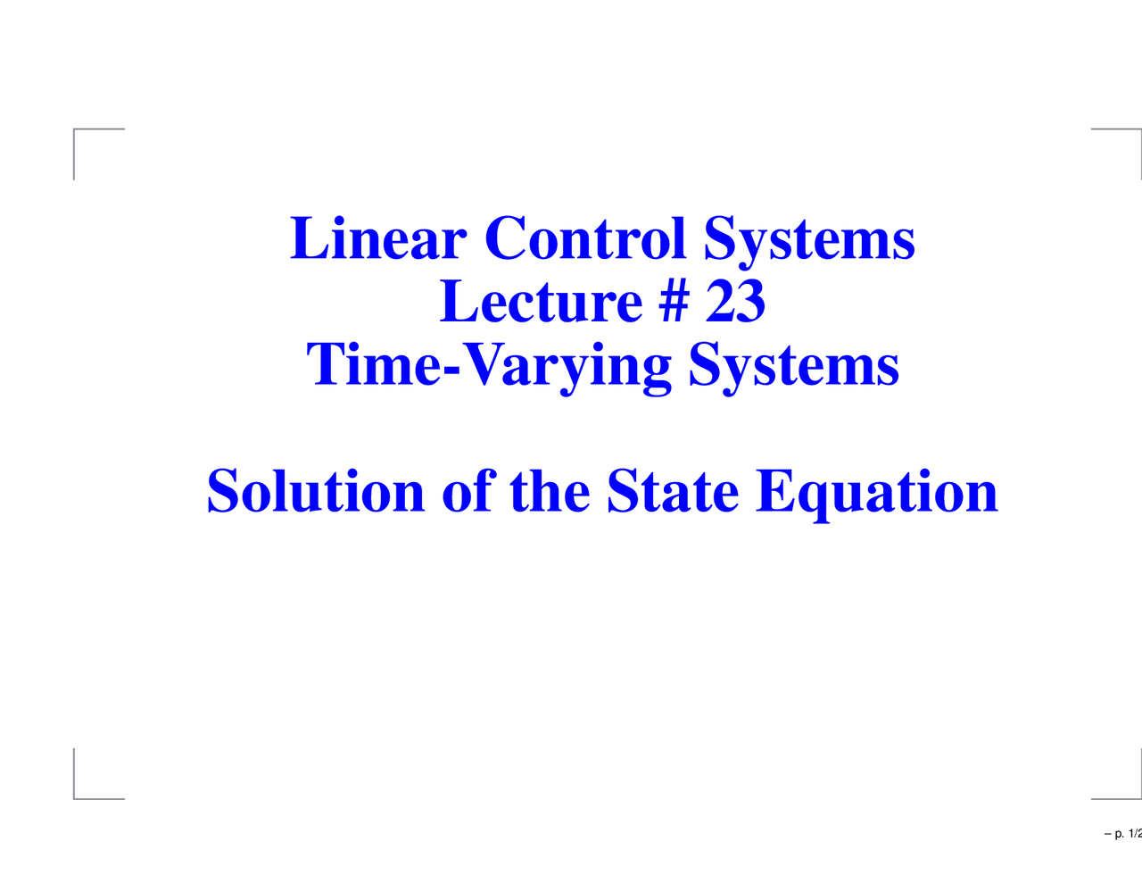 Time Varying Systems Lecture Notes Linear System And Control 1 Docsity