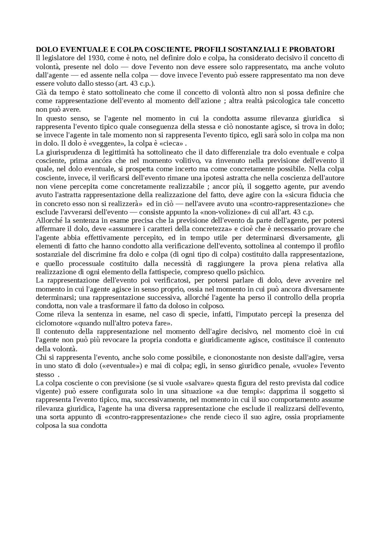 La differenza tra dolo eventuale e colpa cosciente: profili sostanziali ...