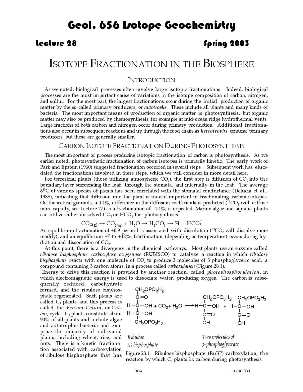 Stable Isotope Application - Lecture Notes - Geochemistry - Docsity