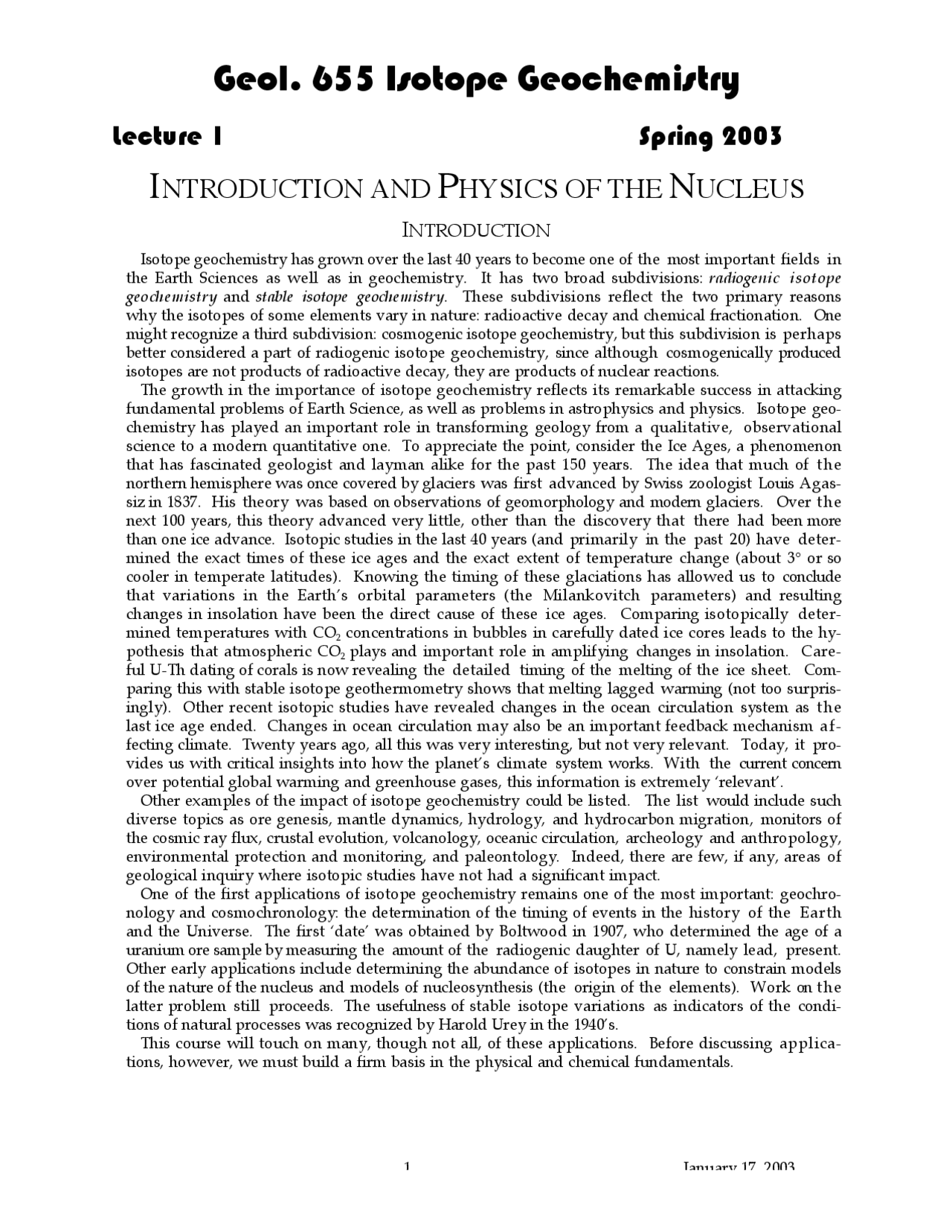 Introduction And Physics Of Nucleus Lecture Notes Geochemistry