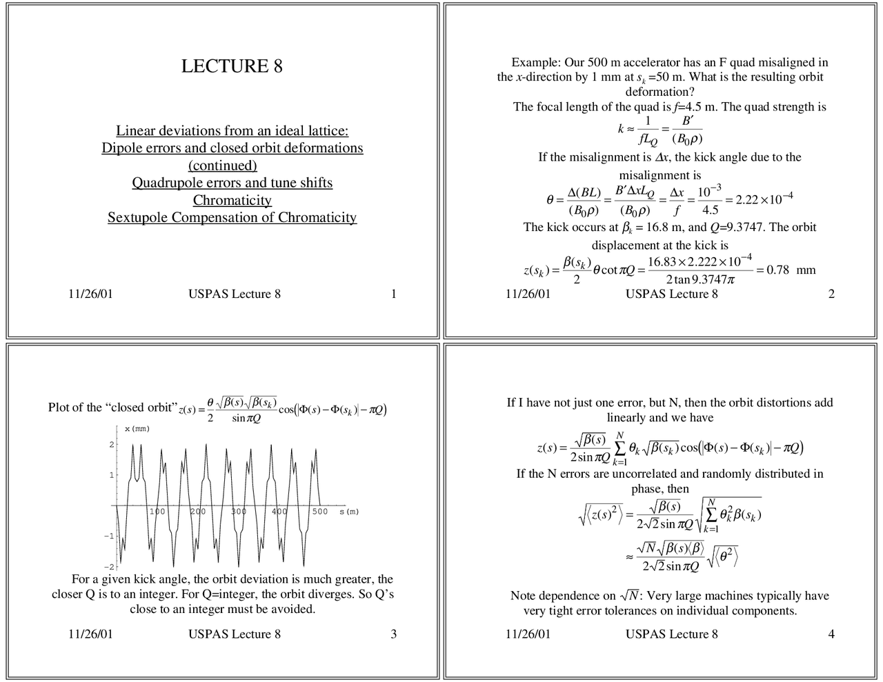 Linear Deviation From An Ideal Lattice Lecture Slides Accelerator