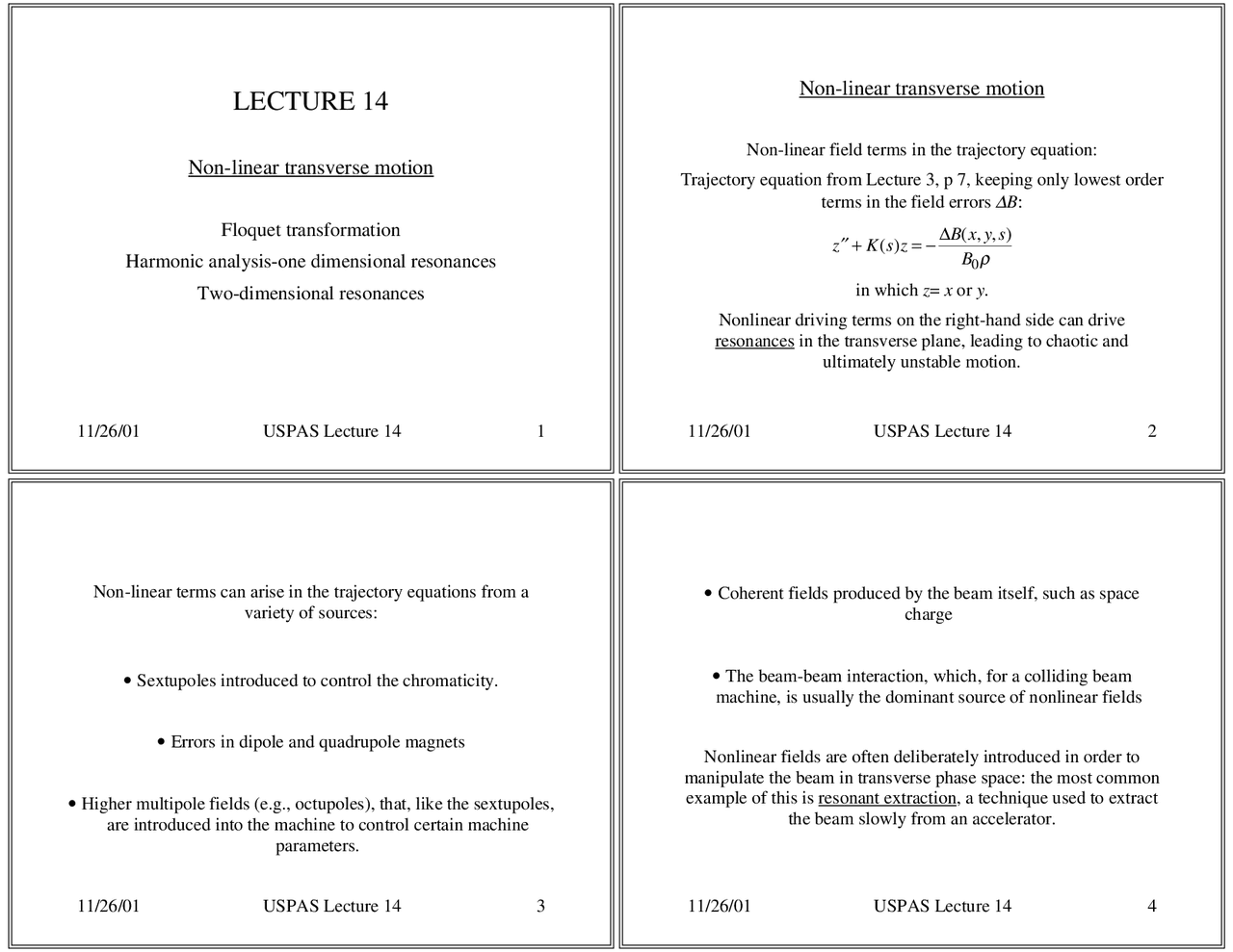 Non Linear Transverse Motion Lecture Slides Accelerator Physics 1