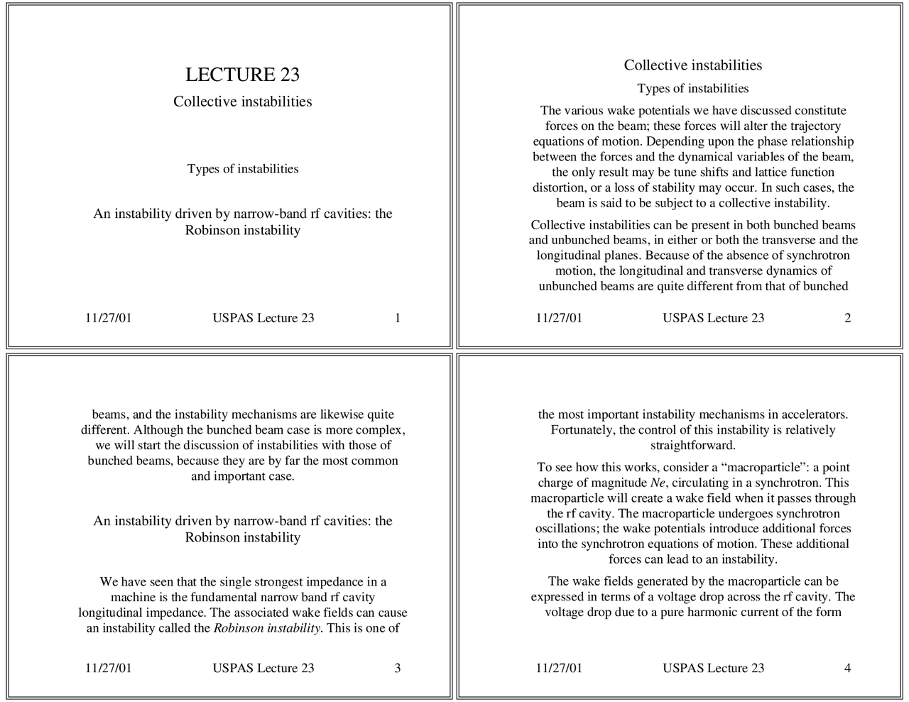 Collective Instabilities, Lecture Slides - Accelerator Physics 1 - Docsity