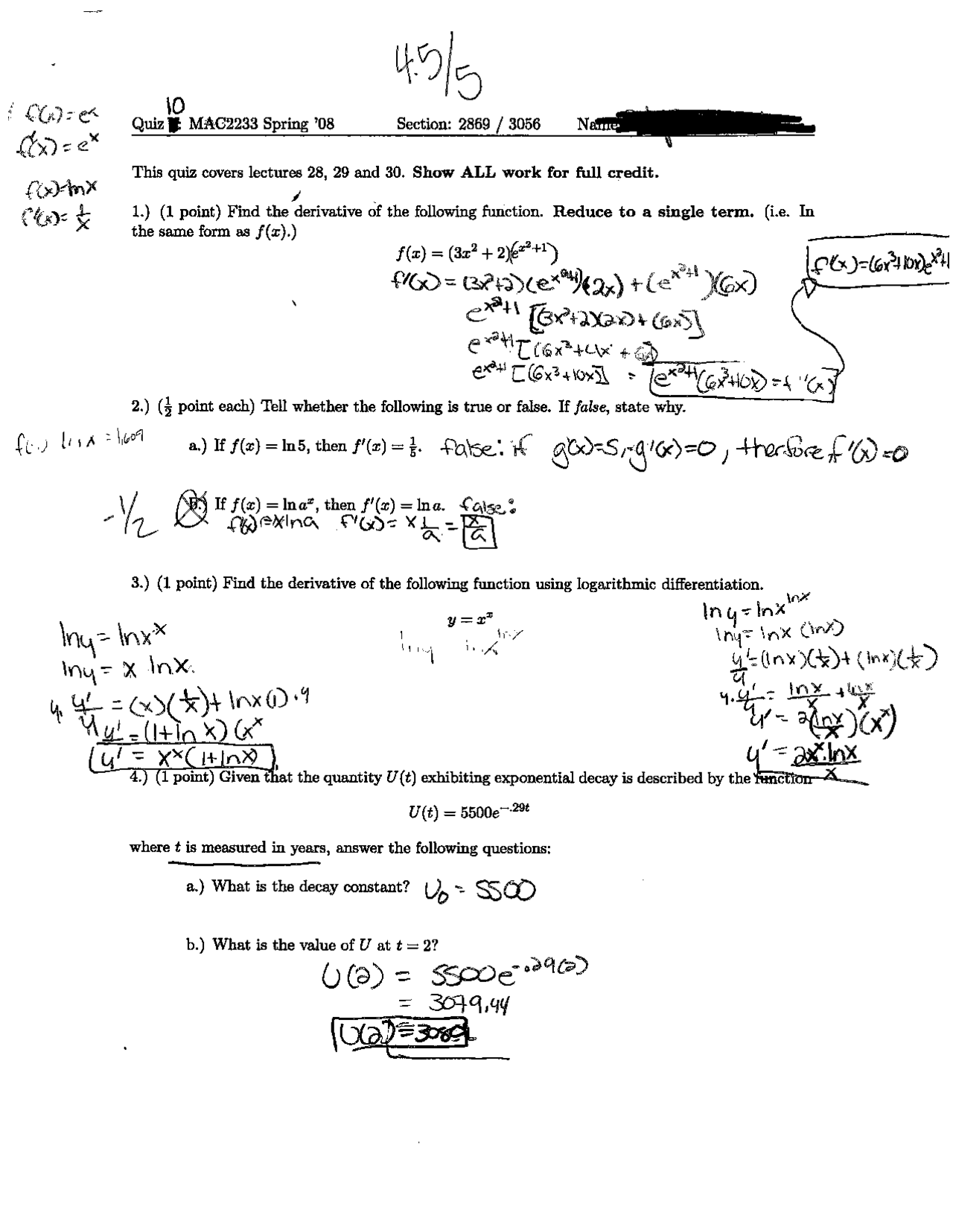 Quiz 10 Solutions Survey Of Calculus I Mac 2233 Docsity