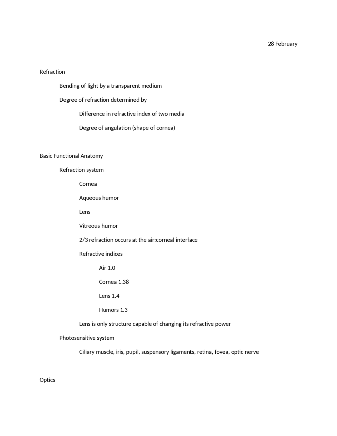 Refraction Systems and Basic Functional Anatomy | BMS 302 - Docsity