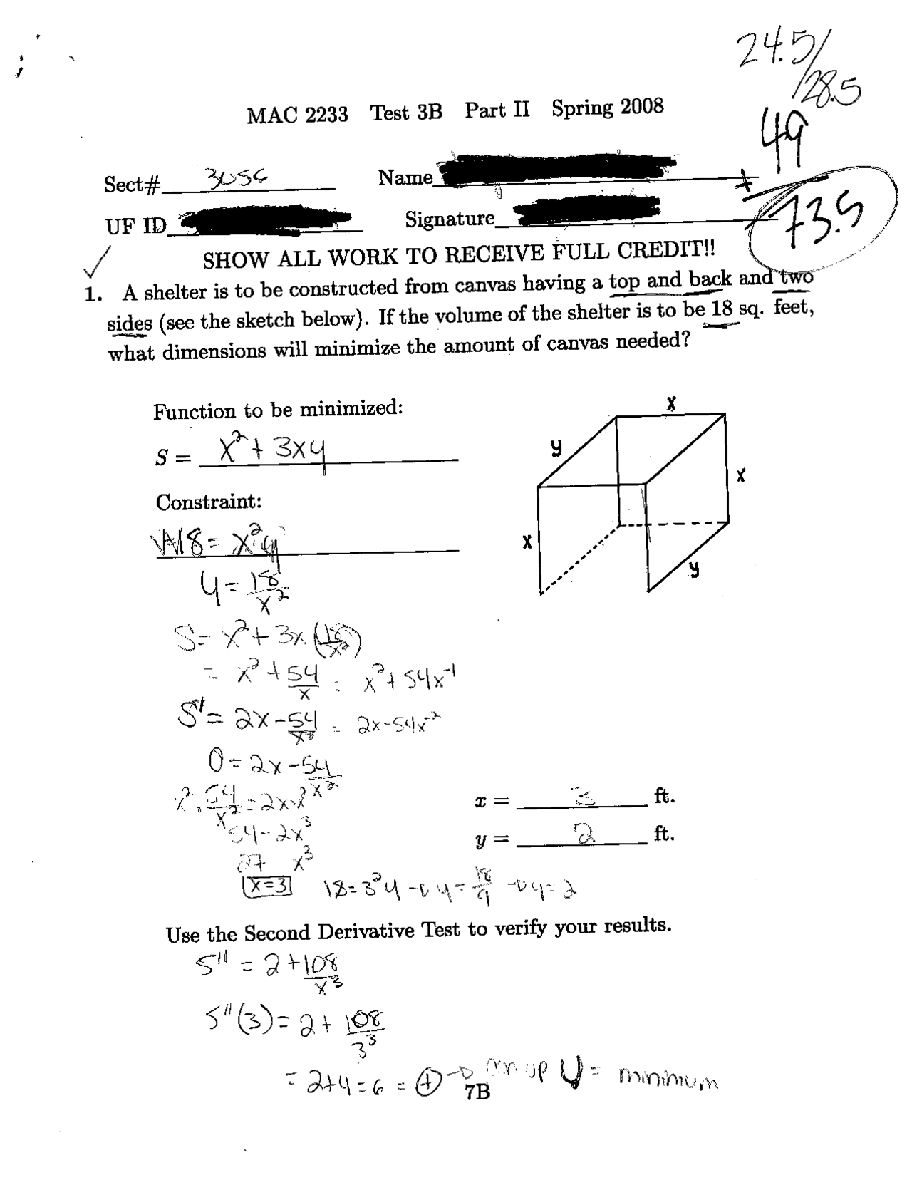 Solution Of Test 3b Survey Of Calculus 1 Spring 2008 Mac 2233