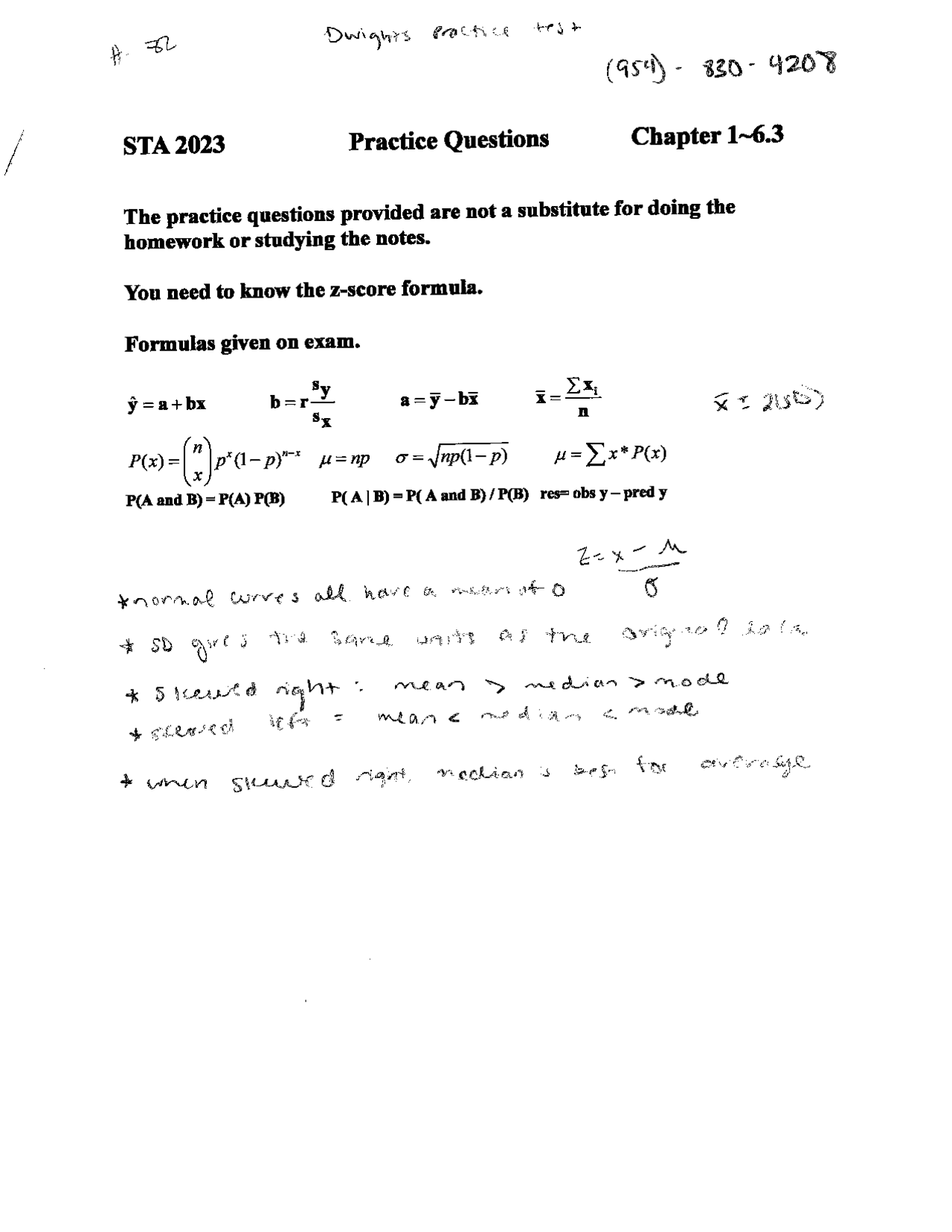 Introduction To Statistics I Midterm Practice Questions Sta 2023
