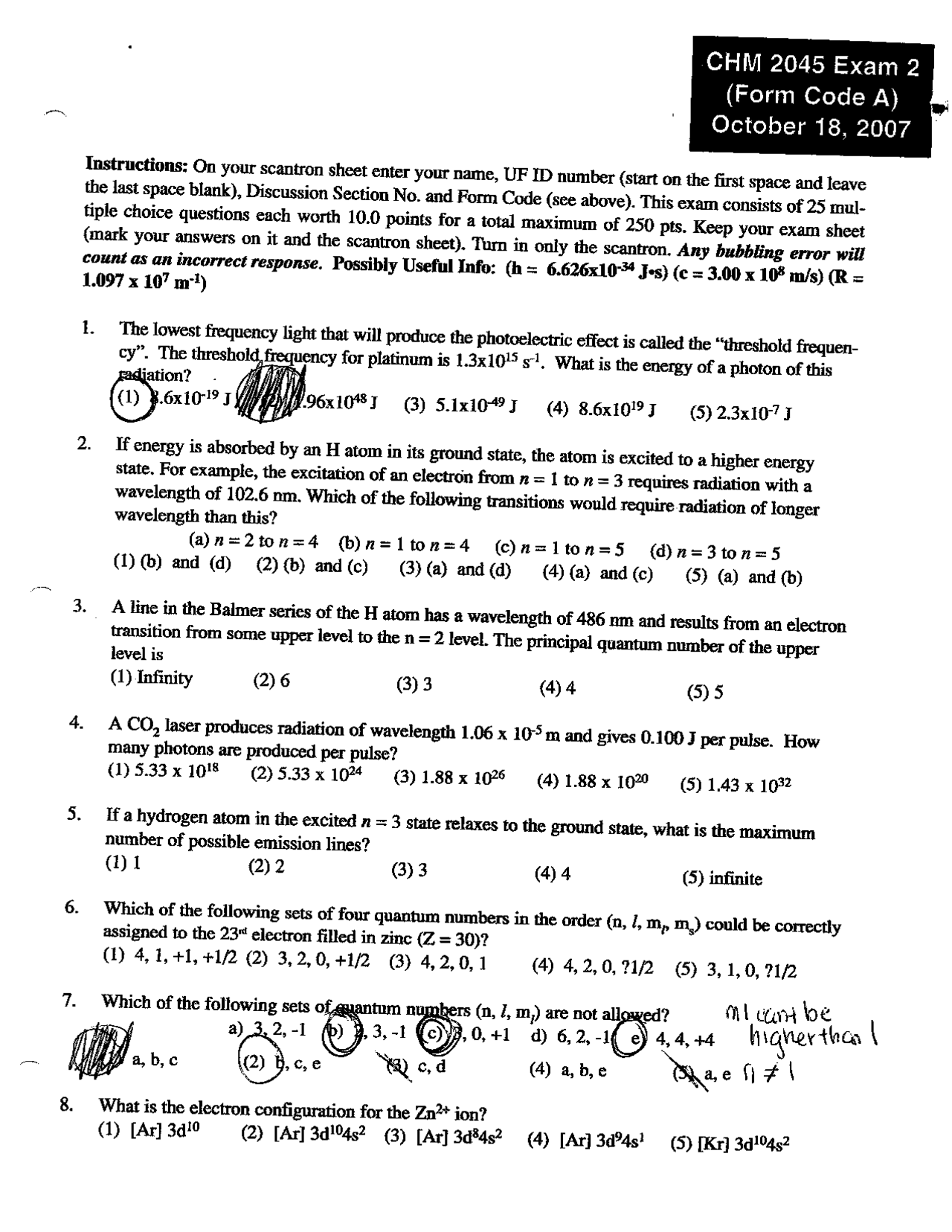 General Chemistry - 8 Multiple Choice Questions | CHM 2045 - Docsity