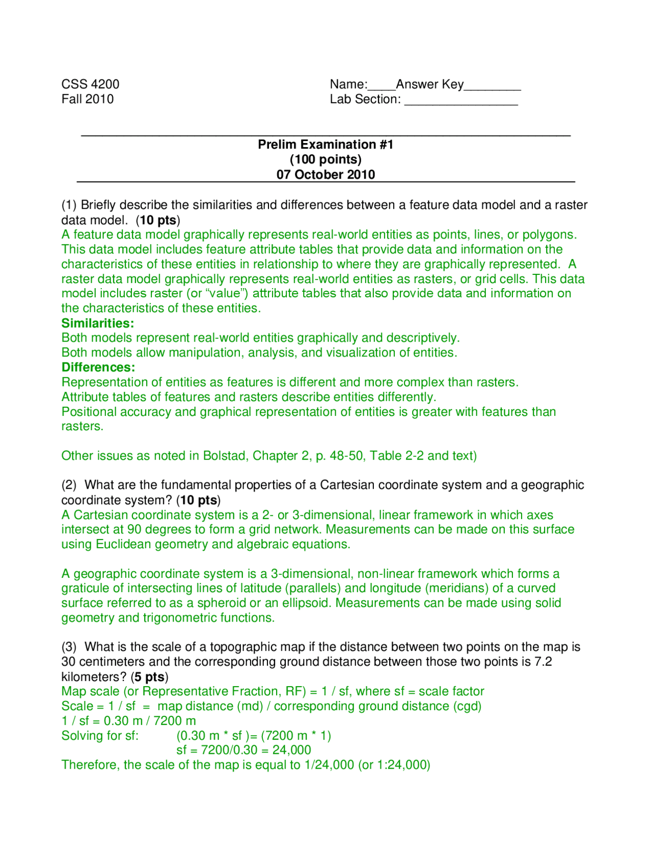 Exam 1 Questions With Solution Geographic Information Systems Css