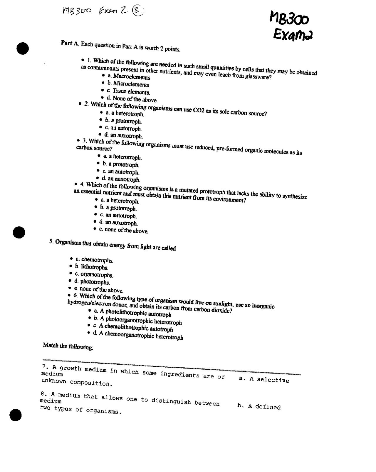 Exam 2 With Solution For General Microbiology Mip 300 Docsity