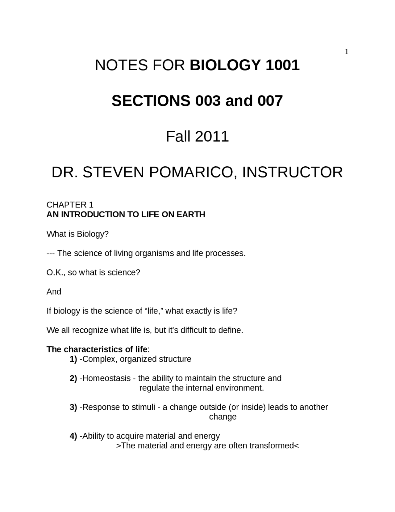 Fall 2011 - An introduction to Life on Earth - General Biology | BIOL ...