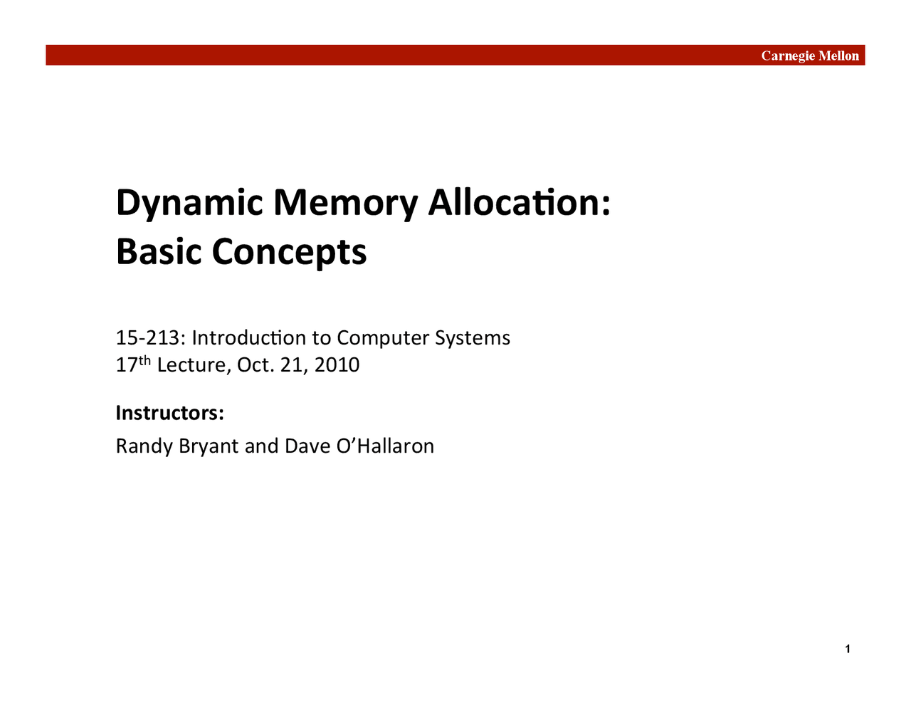 Dynamic Memory Allocation Basic Concepts Lecture Slide Computer