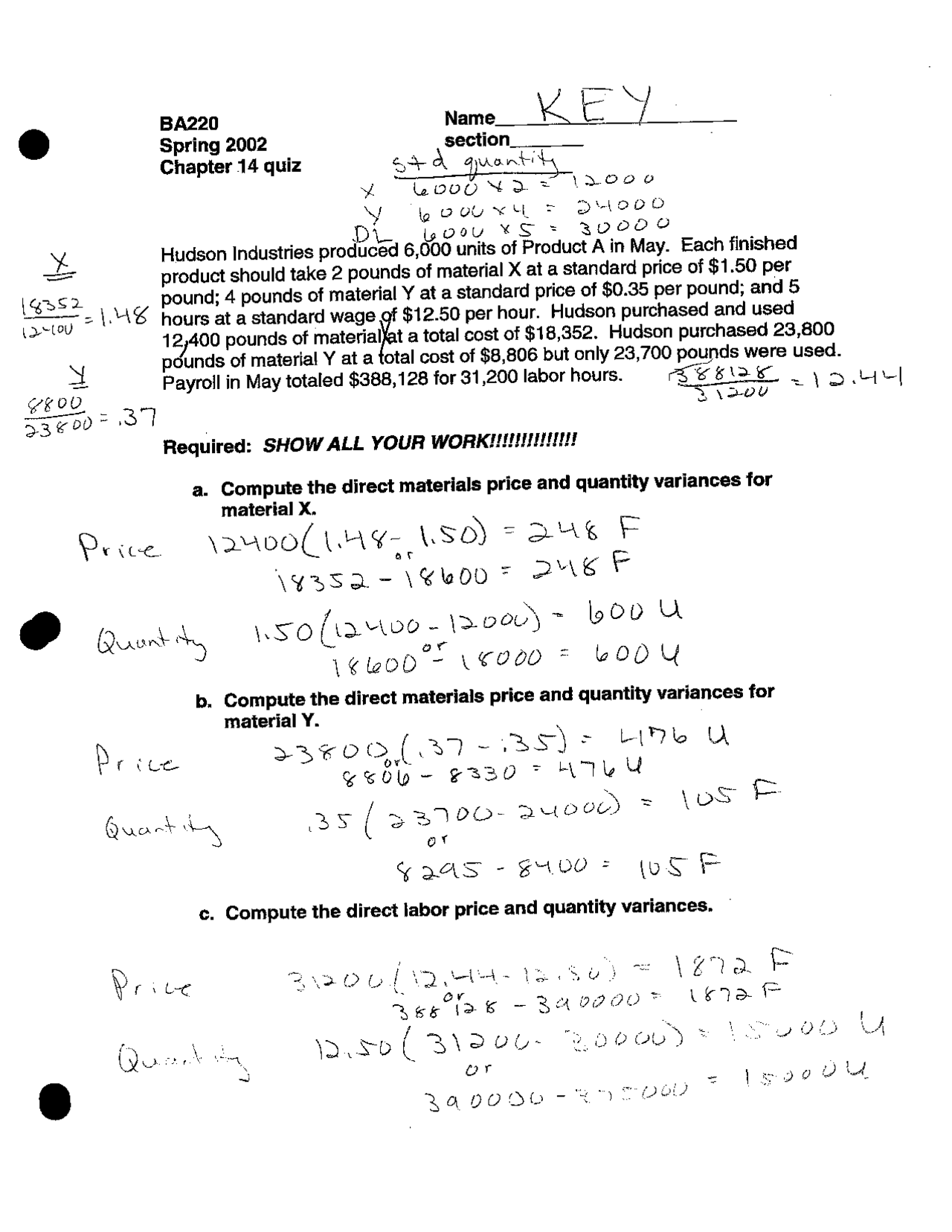 Solved Quiz 14 Introduction To Managerial Accounting Act 220 Docsity