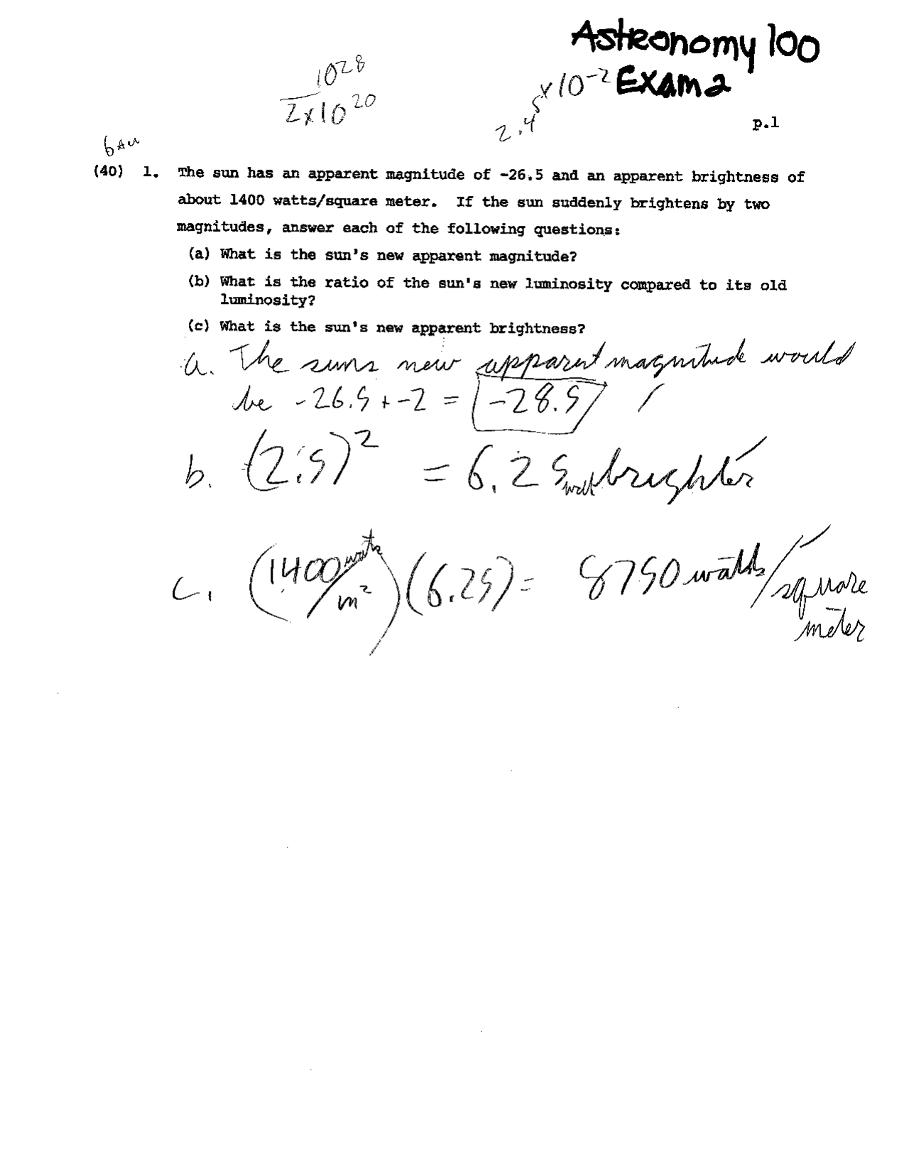 5 Solved Questions For Exam 2 Introduction To Astronomy Aa 100