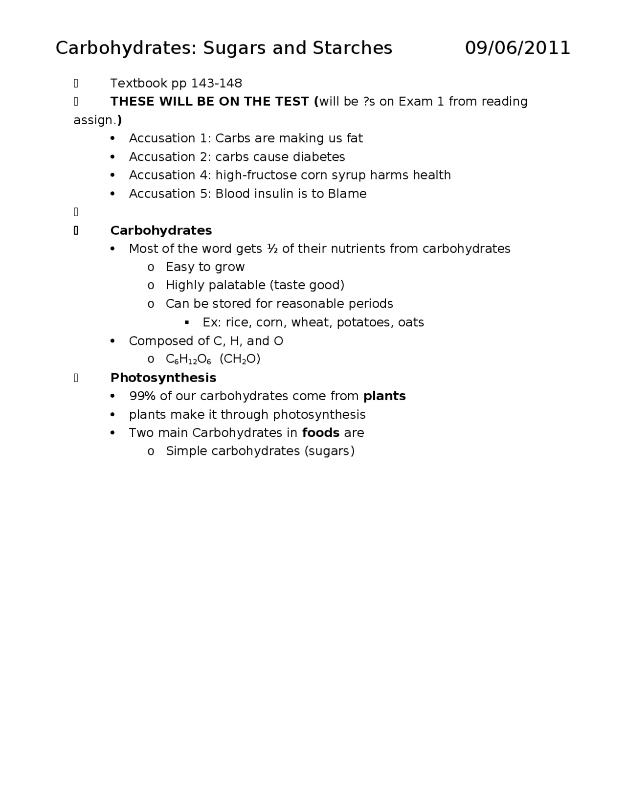 Carbohydrates Sugar And Starches Lecture Notes Fdns 2100 Docsity