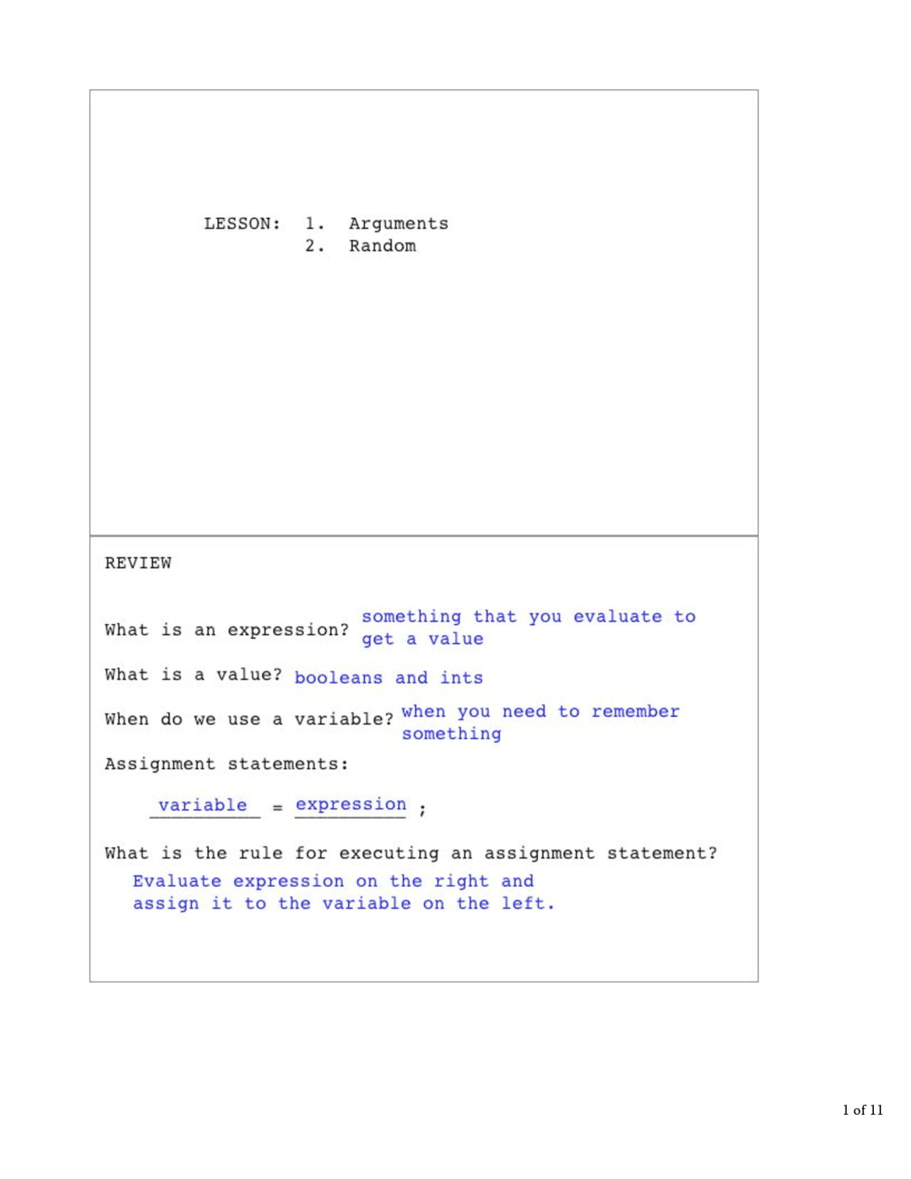 Arguments And Random, Lecture Slide - Computer Science - Docsity