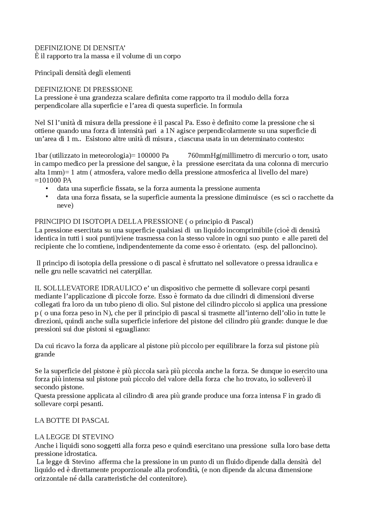 Scheda PRESSIONE - Docsity