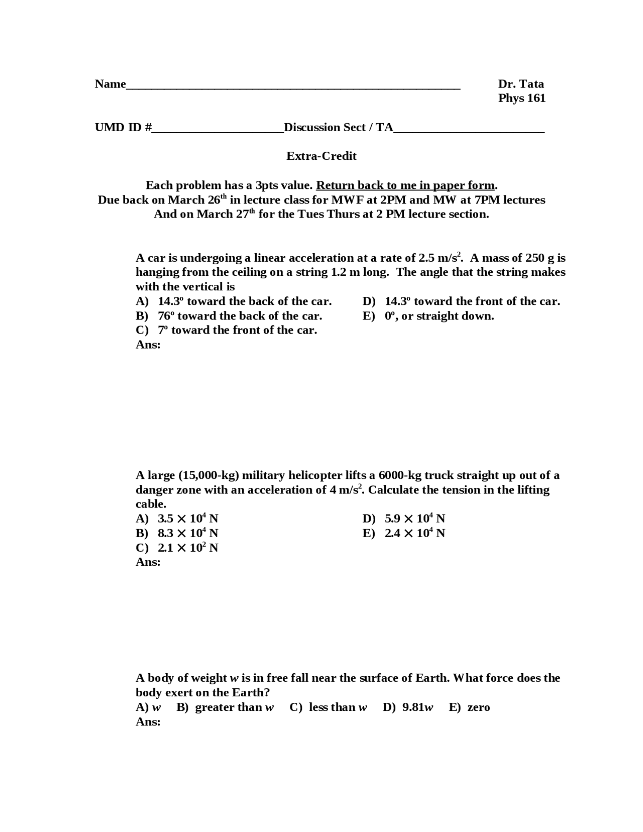 12 MCQs for Exam 2 - Mechanism and Particle Dynamics | PHYS 161 - Docsity