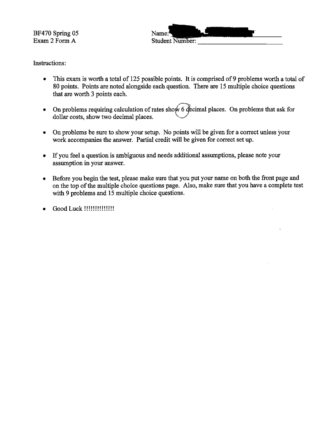 Exam 2 With Solution Financial Risk Management Fin 470 Docsity