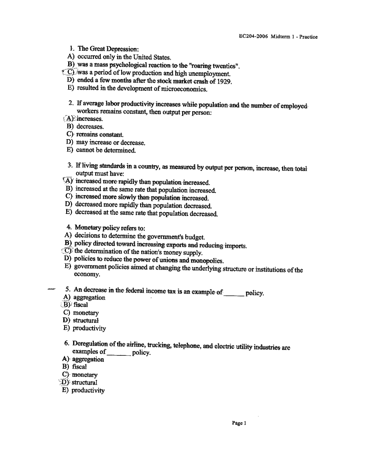 Resolution Of Midterm 1 Principles Of Macroeconomics Fall 2006
