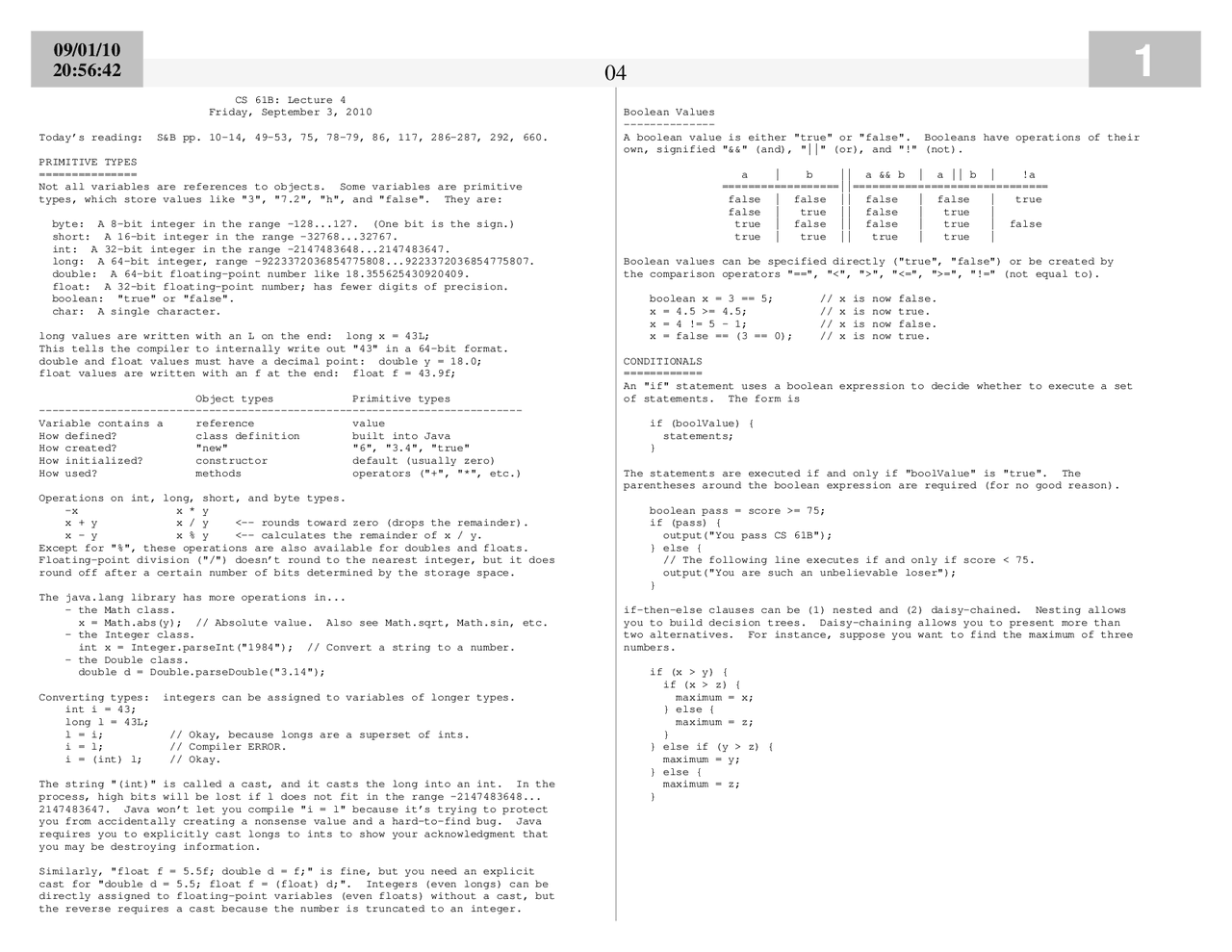 Primitive Types - Essay - Computer Science - Docsity