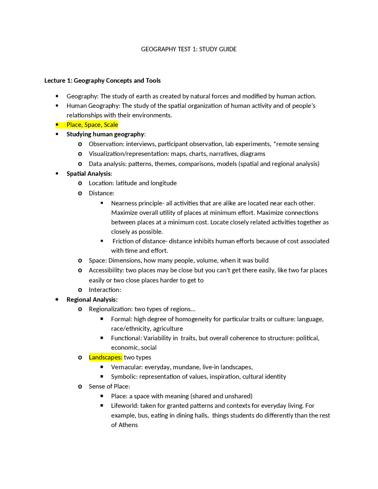 Human Geography: People, Places, and Cultures - Notes for Study Guide ...