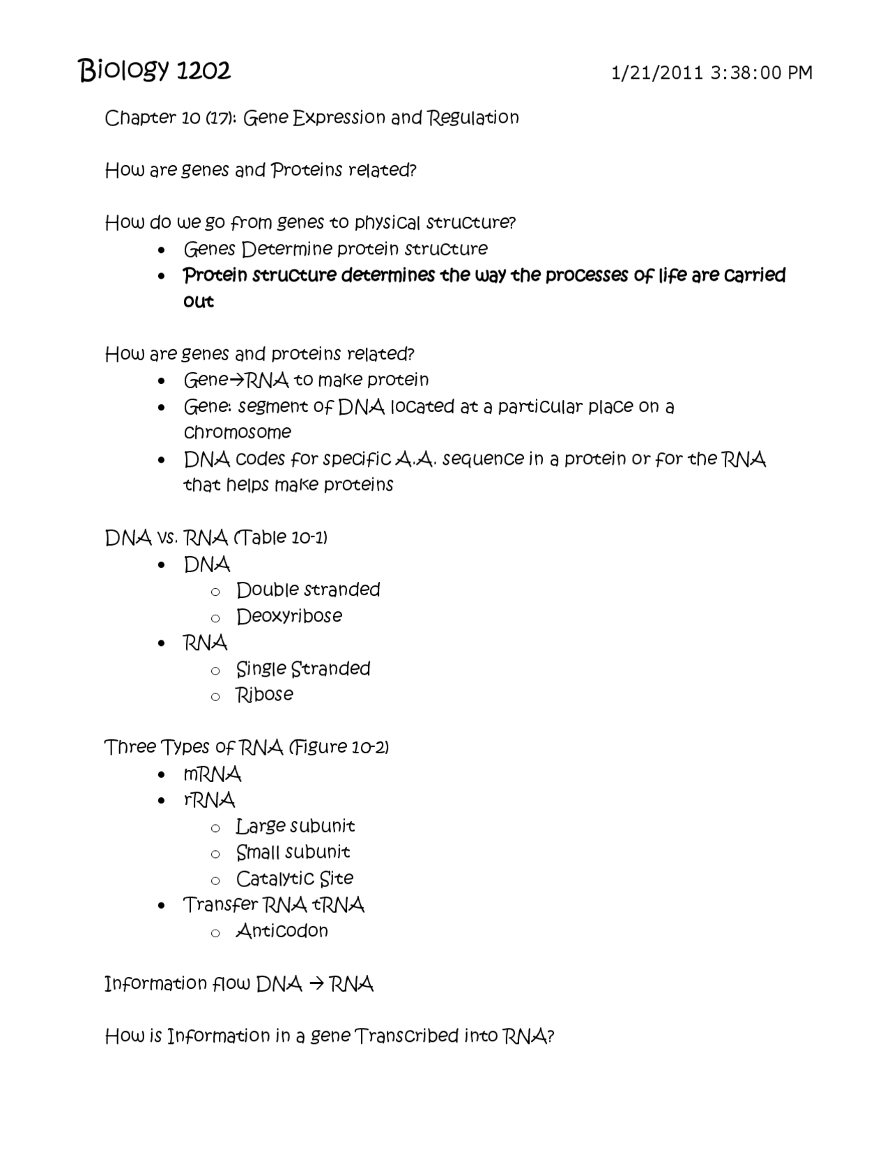 Gene Expression And Regulation Lecture Notes Biol 1202 Docsity