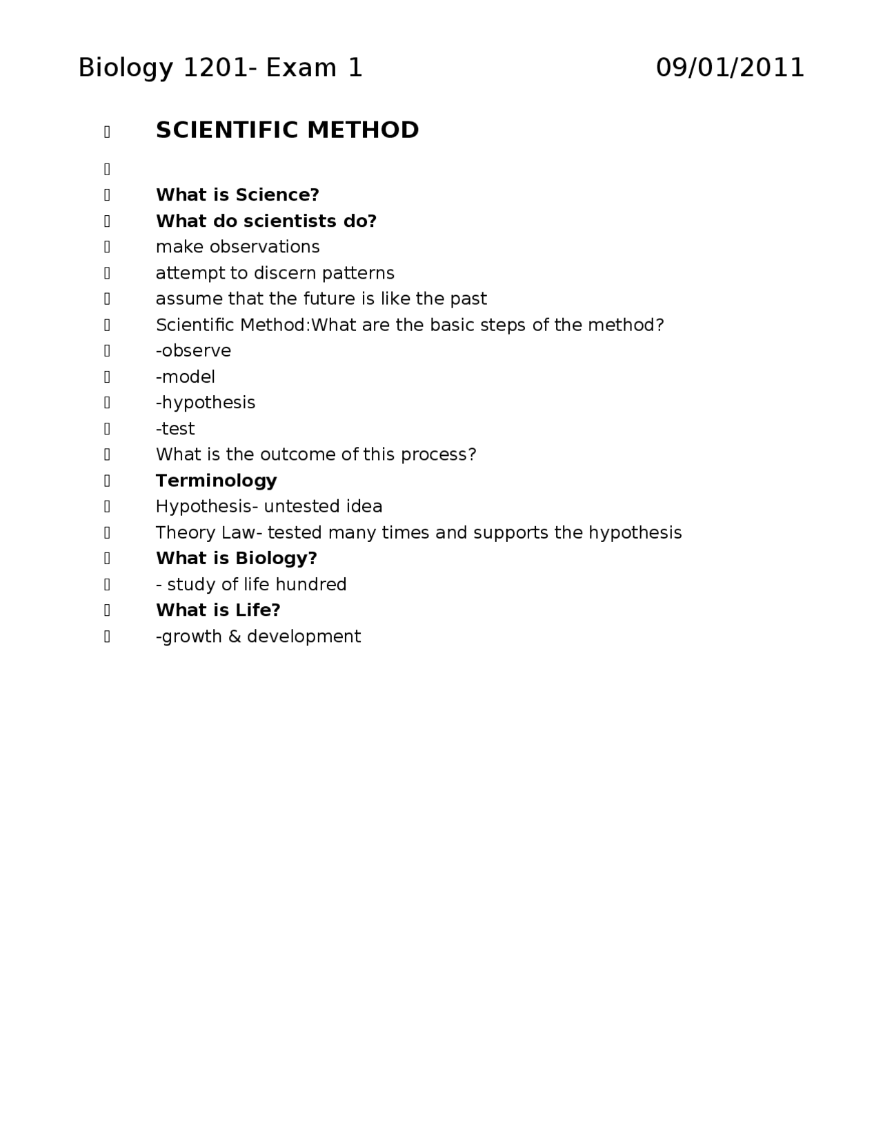 Study Guide for Exam 1 on Biology for Science Majors I | BIOL 1201 ...