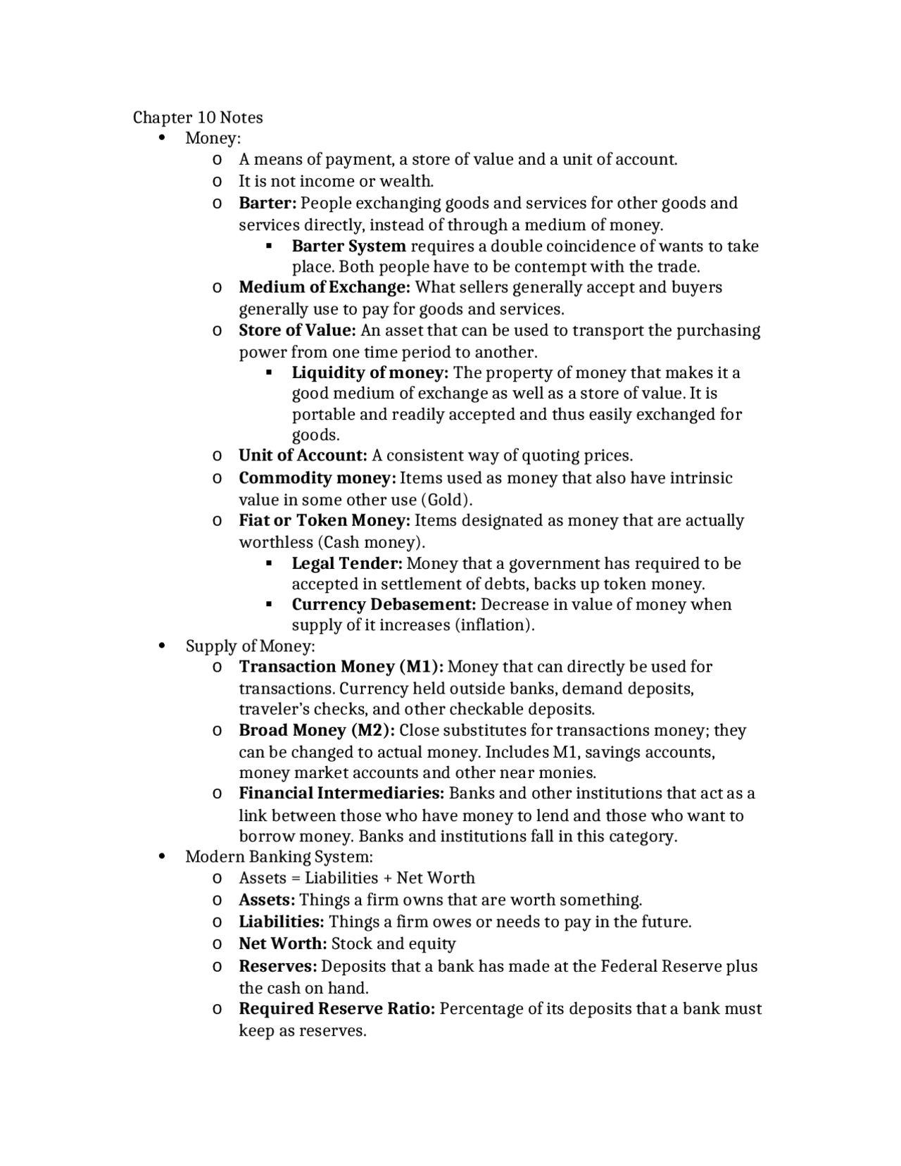 Chapter 10: Money, Supply, and the Federal Reserve - Prof. Joseph A ...