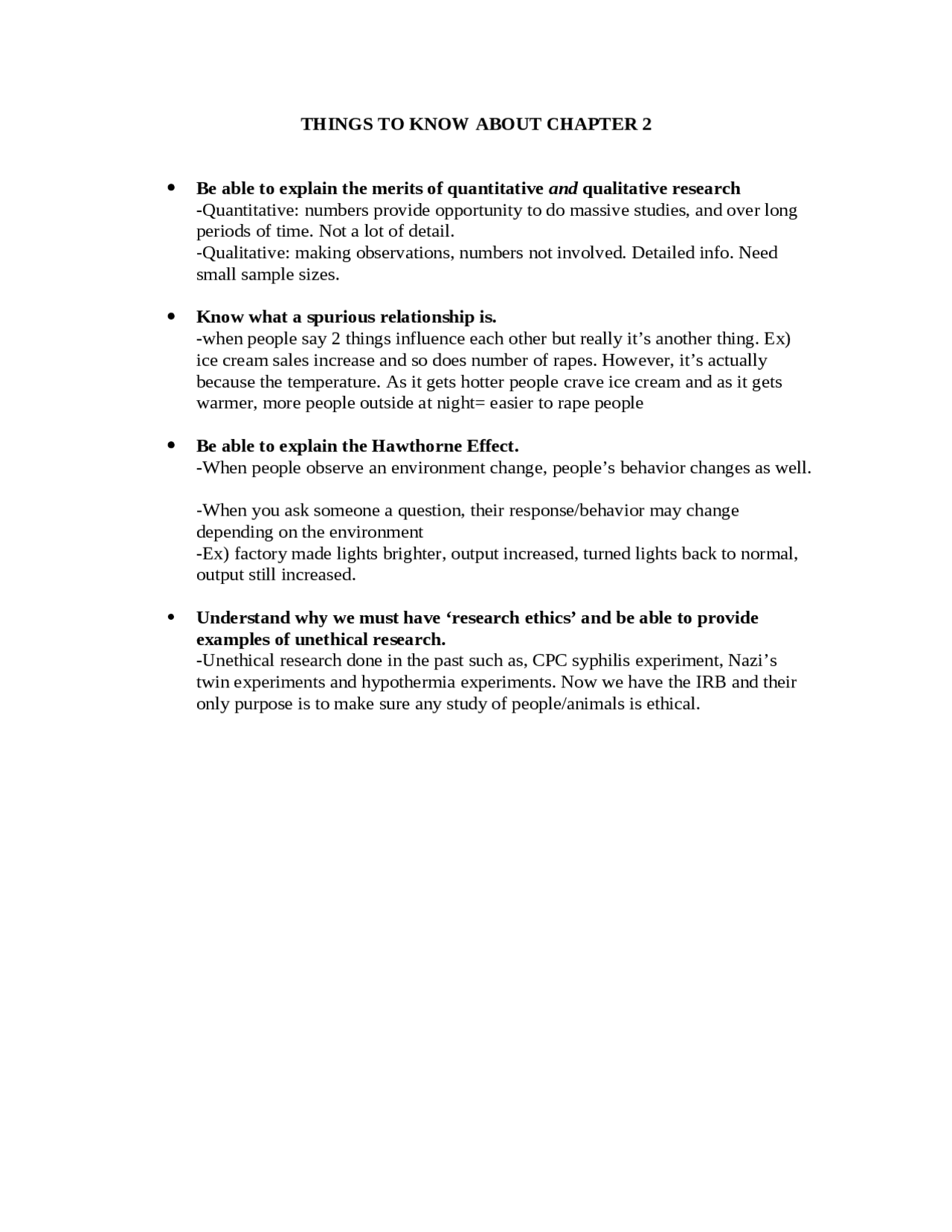 Things to Know - Introduction to Psychology - Handout | SOC 101 - Docsity