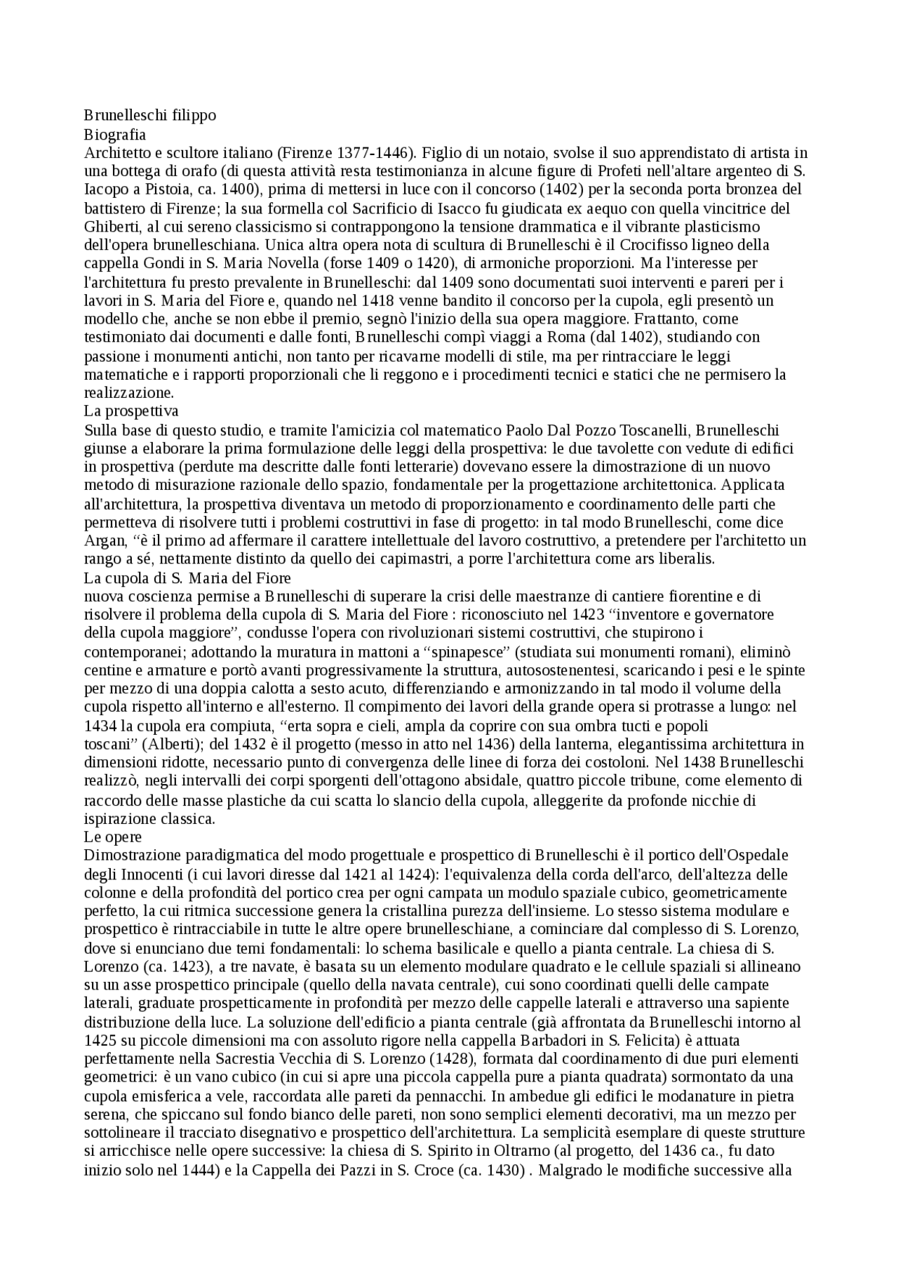 Brunelleschi Filippo Docsity