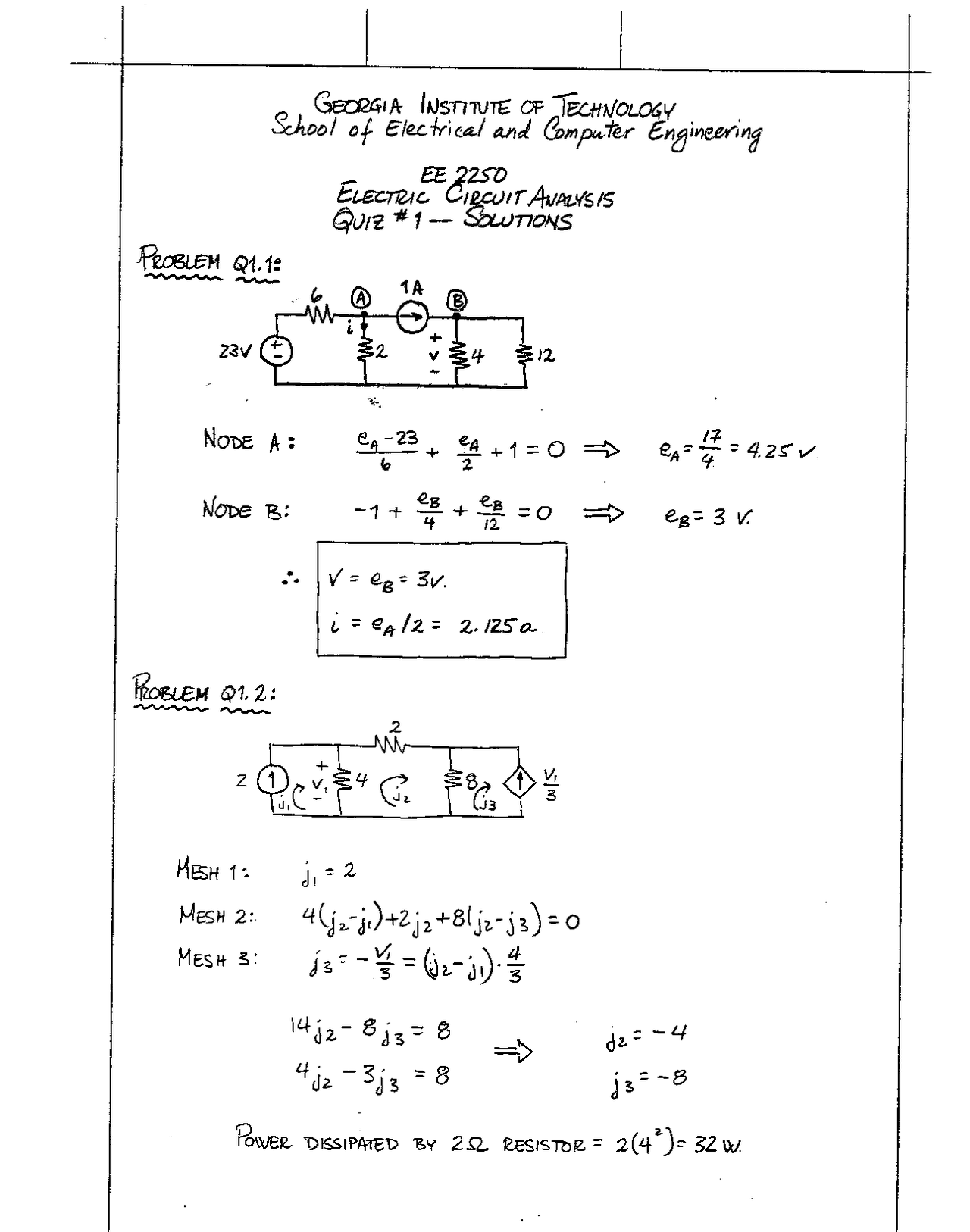 Solved Quiz For Circuit Analysis Ece 2040 Docsity