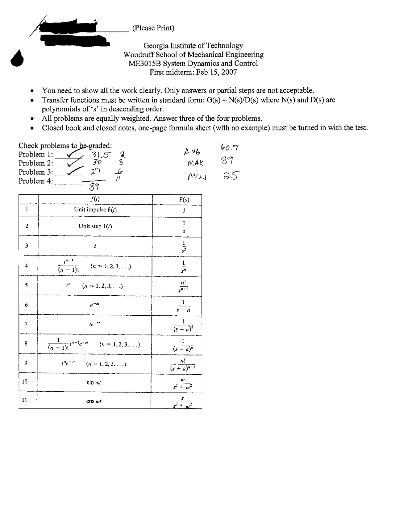 System Dynamics And Controls Solved Midterm Exam Me 3015 Docsity