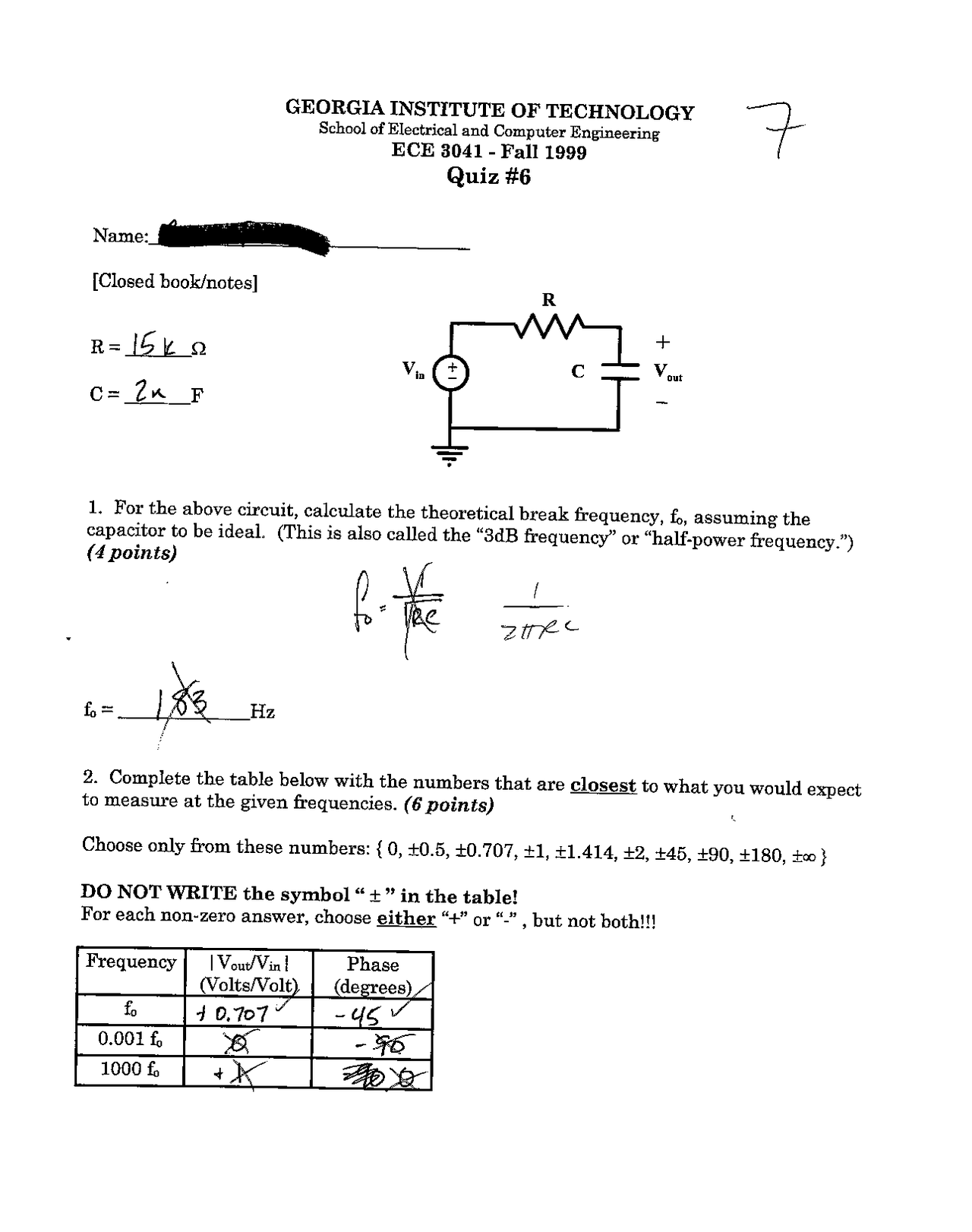 Solutions To Quiz 6 Instrument And Circuits Lab Ece 3041 Docsity