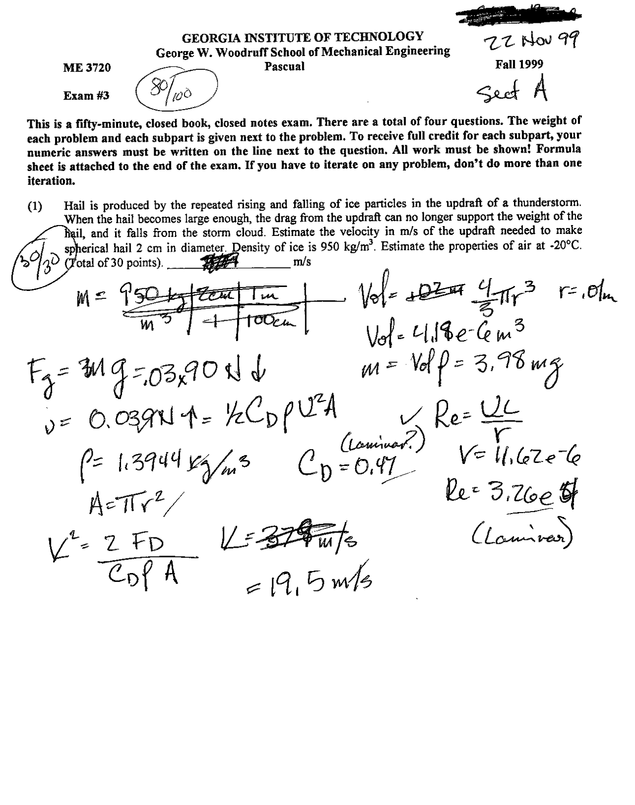 Exam 3 With Solution Introduction Of Fluids And Thermal Energy Me