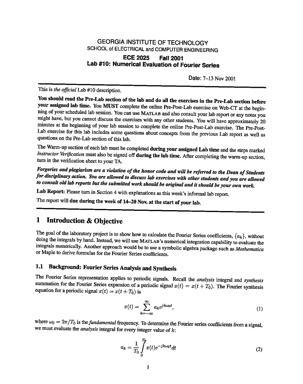 Numerical Evaluation Of Fourier Series Laboratory 10 Ece 2025 Docsity