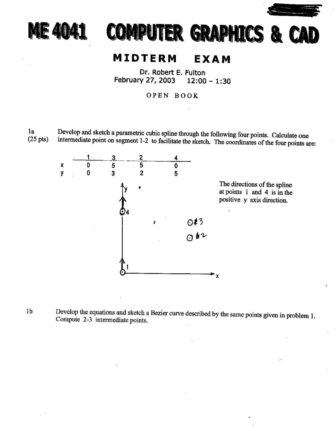Midterm Exam With Solution Computer Graphics 2003 Me 4041 Exams