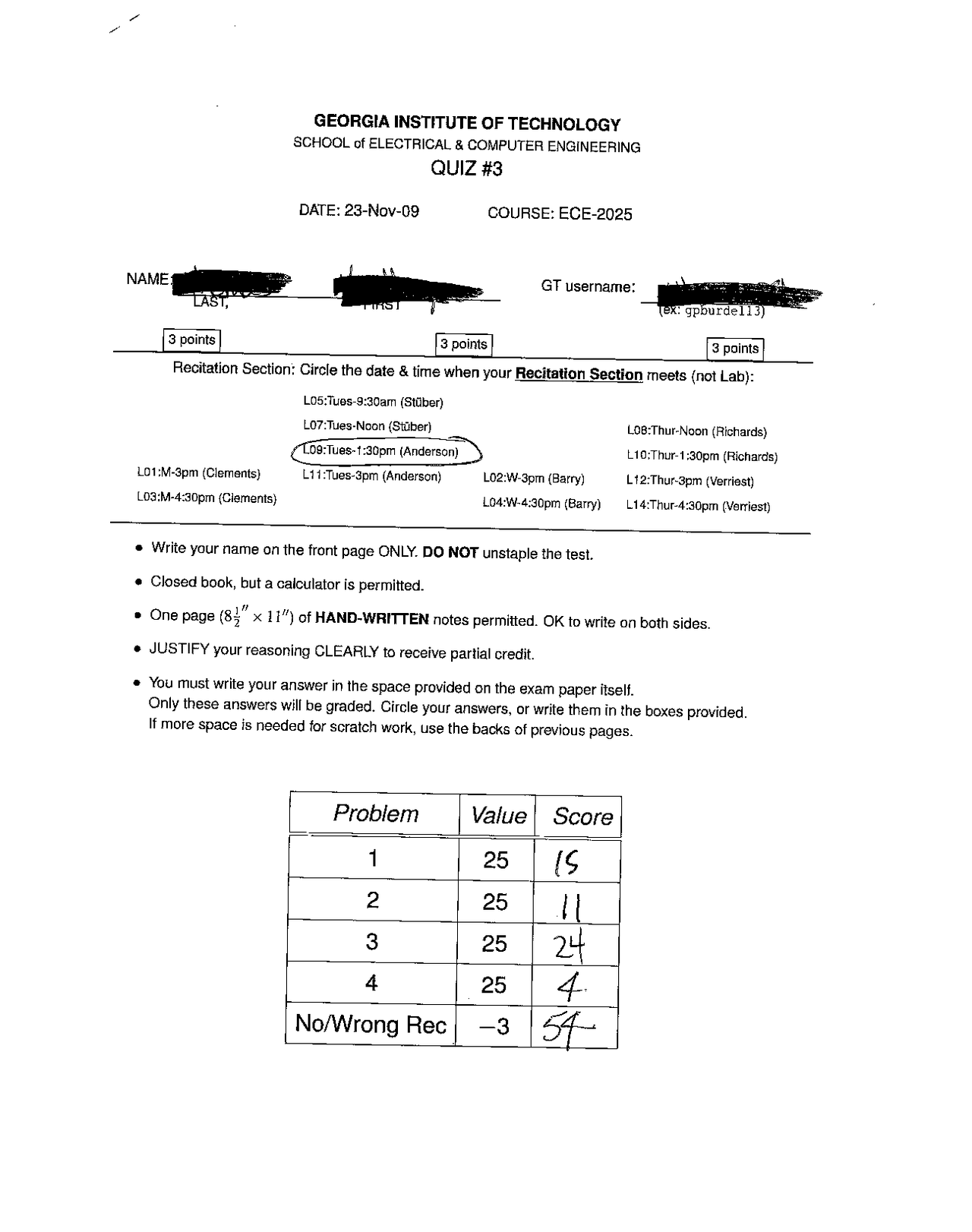 Quiz 3 Questions With Solutions Introduction To Signal Processing Ece 2025 Docsity