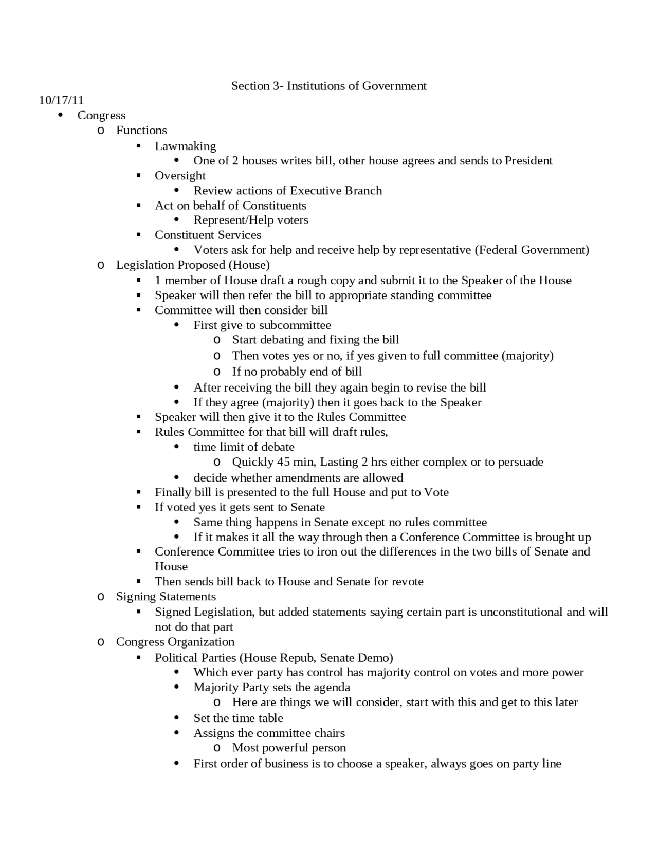 Institutions Of Government Lecture Notes Pols 1101 Docsity