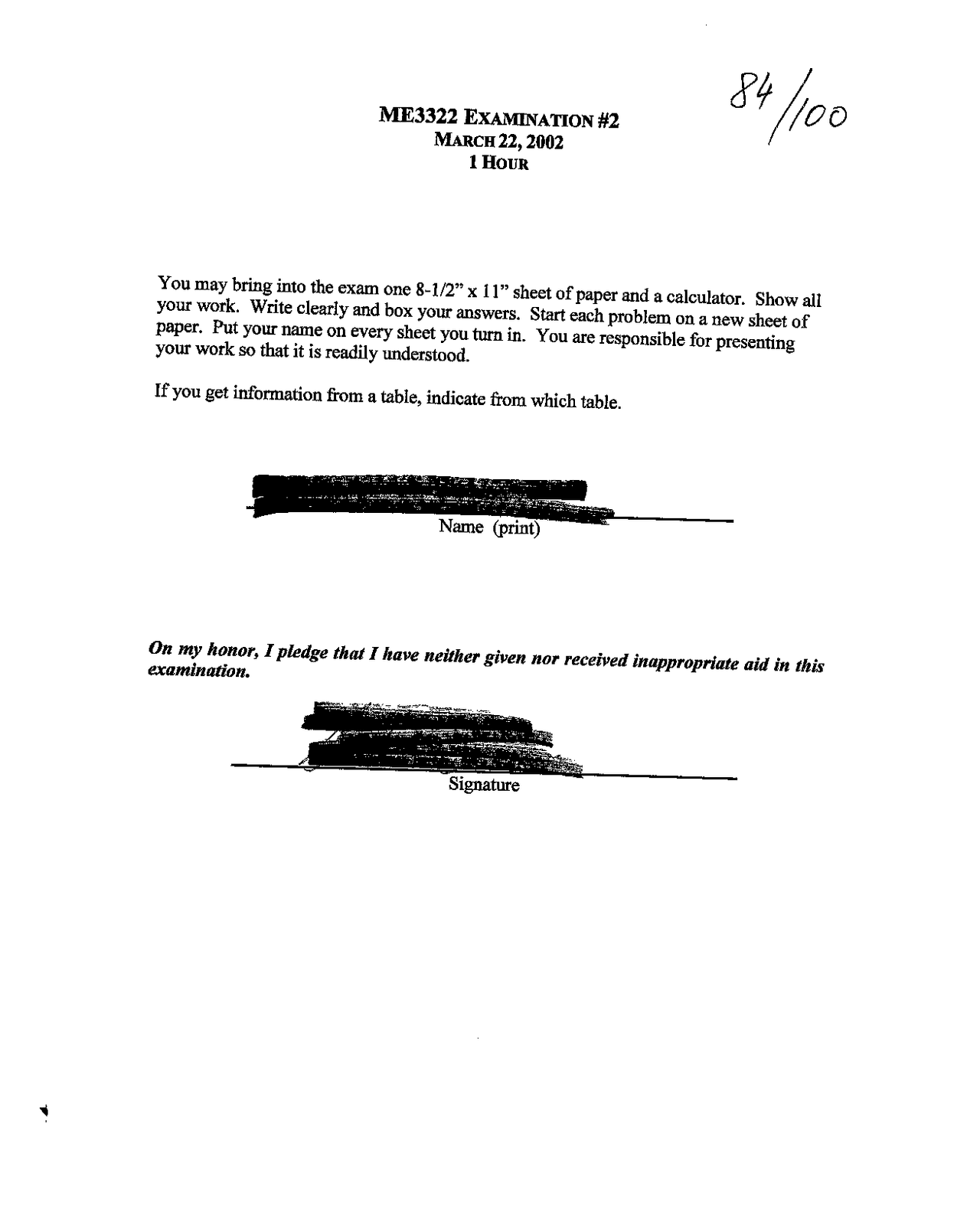 Exam 2 with Solution – Thermodynamics | ME 3322 - Docsity