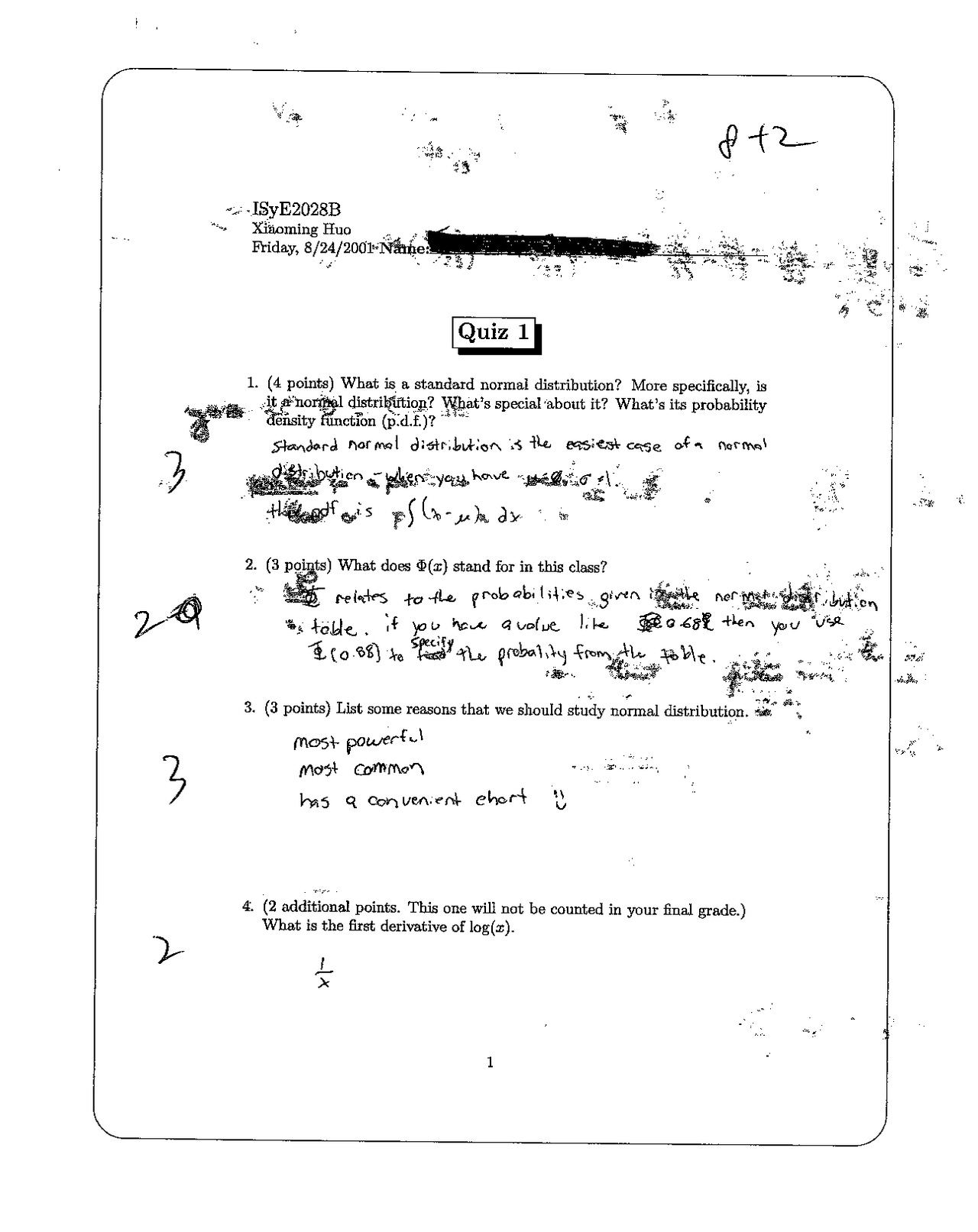 Quiz 1 Answers For Basic Statistical Methods Isye 2028 Docsity