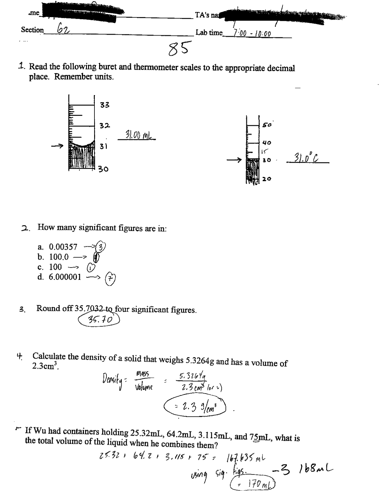 Midterm Exam with Resolution | General Chemistry | CHEM 1310 - Docsity