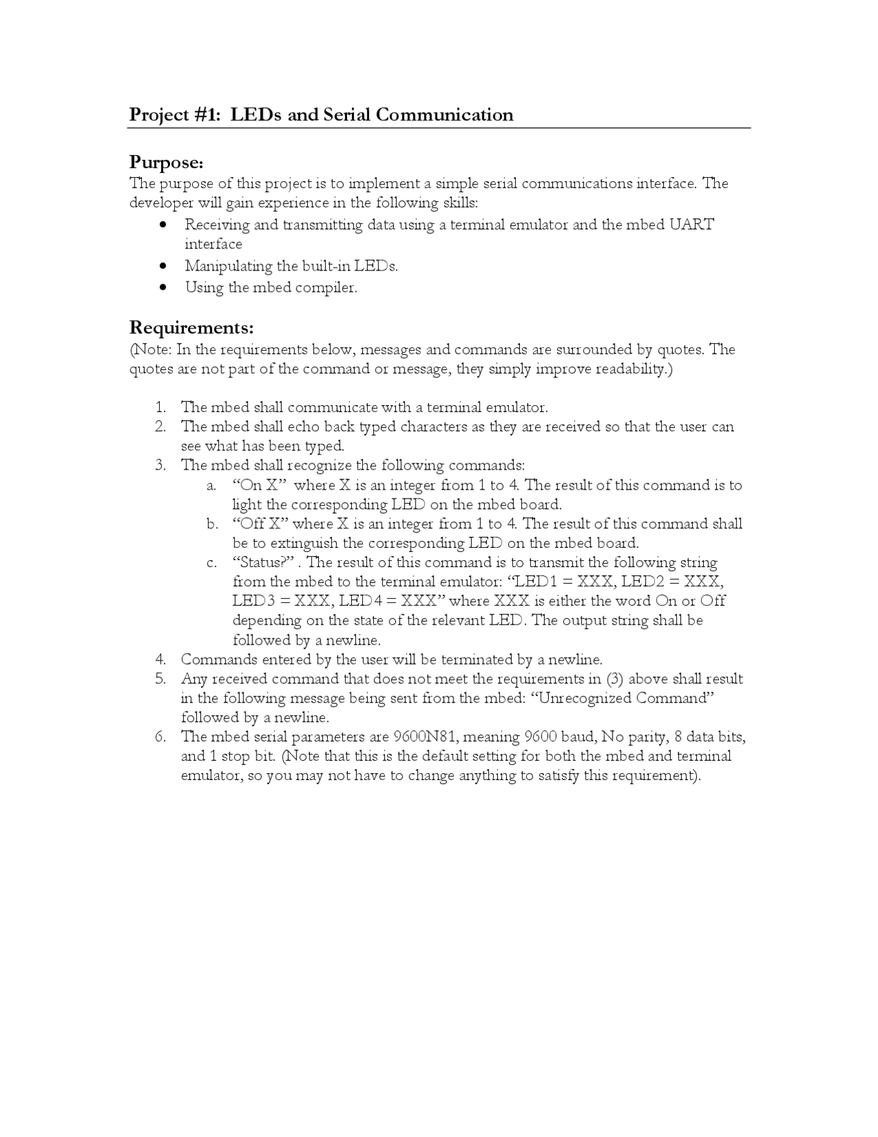 Leds And Serial Communications Project 1 Ece 3223 Docsity